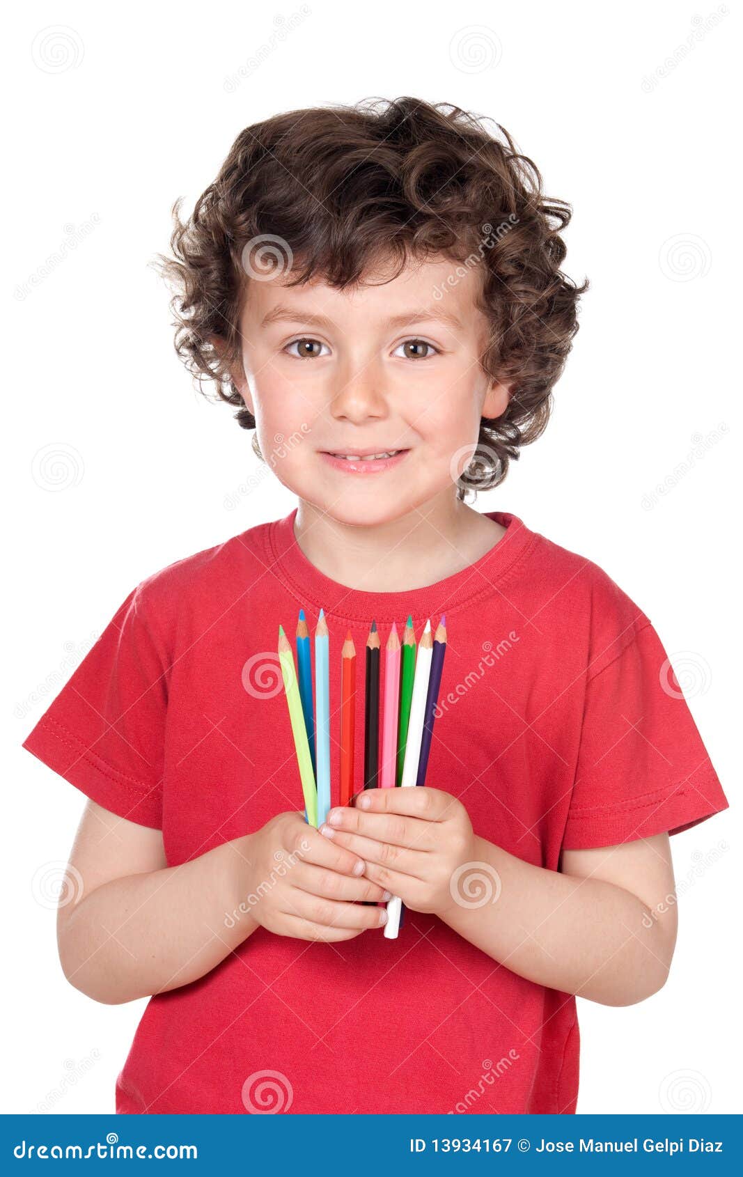 Adorable Little Boy with Many Crayons of Colors Stock Image - Image of ...
