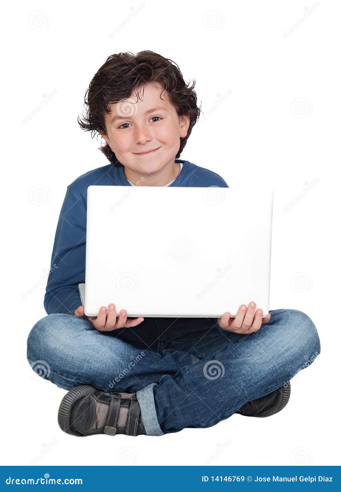 Adorable Little Boy Sitting with Laptop Stock Image - Image of child ...