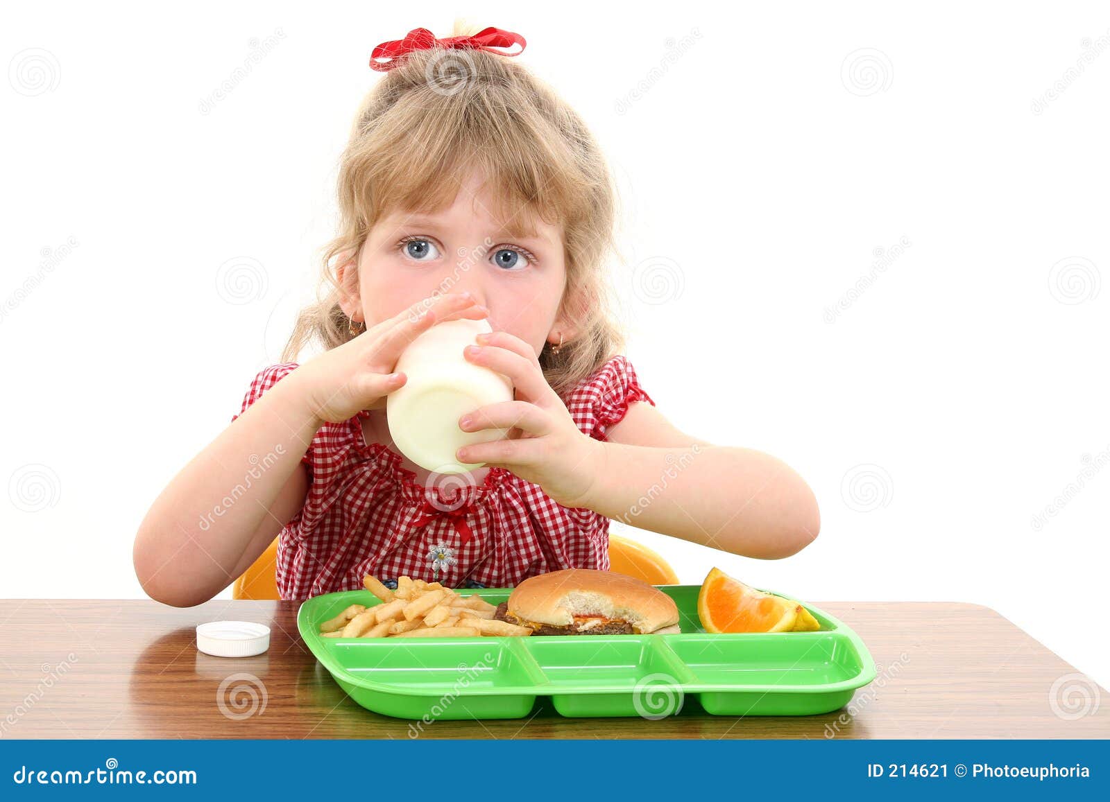 Adorable Little Girl Having Lunch at School Stock Image - Image of ...