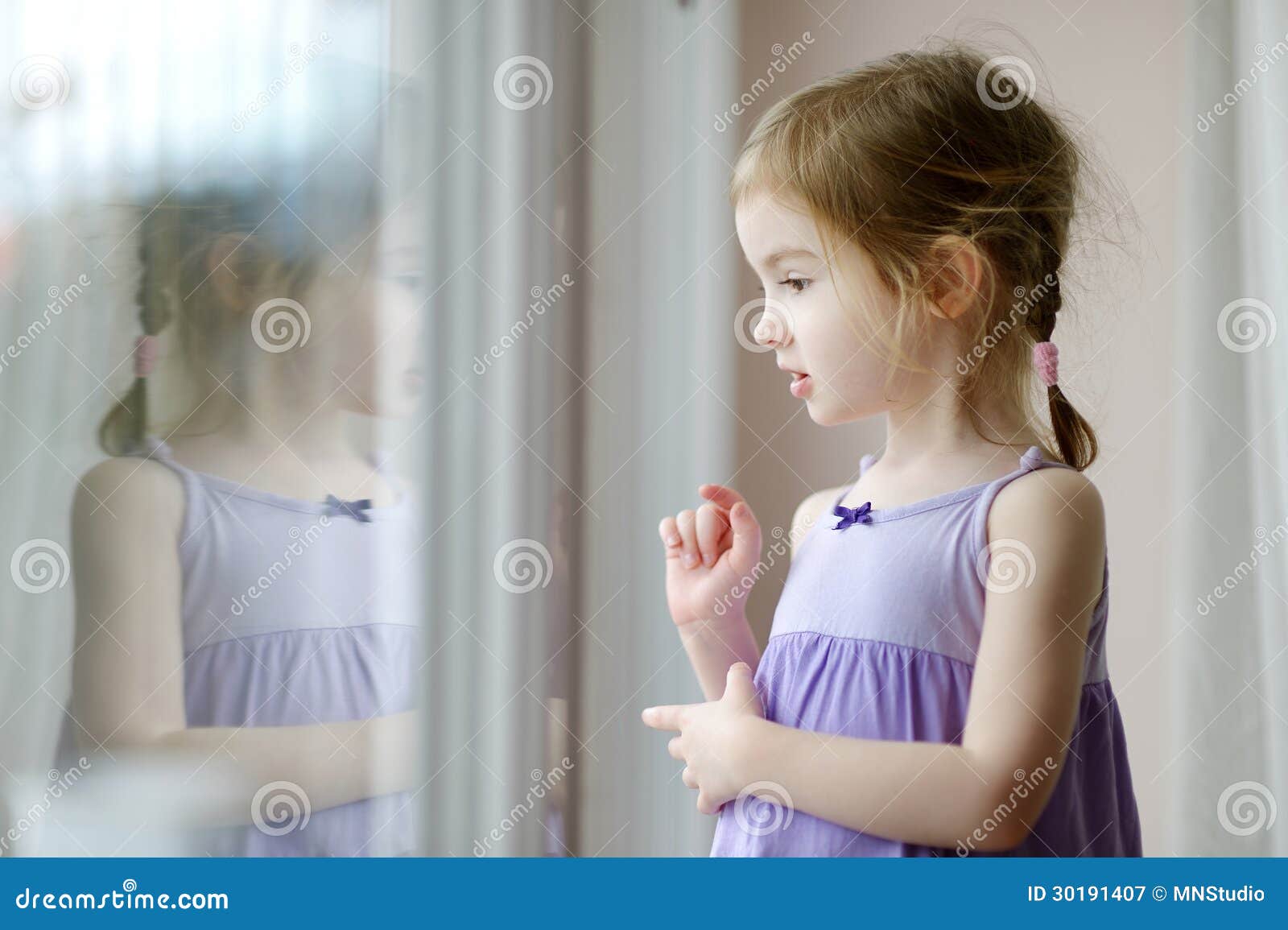 Adorable Little Girl by the Window Stock Image - Image of eyes ...