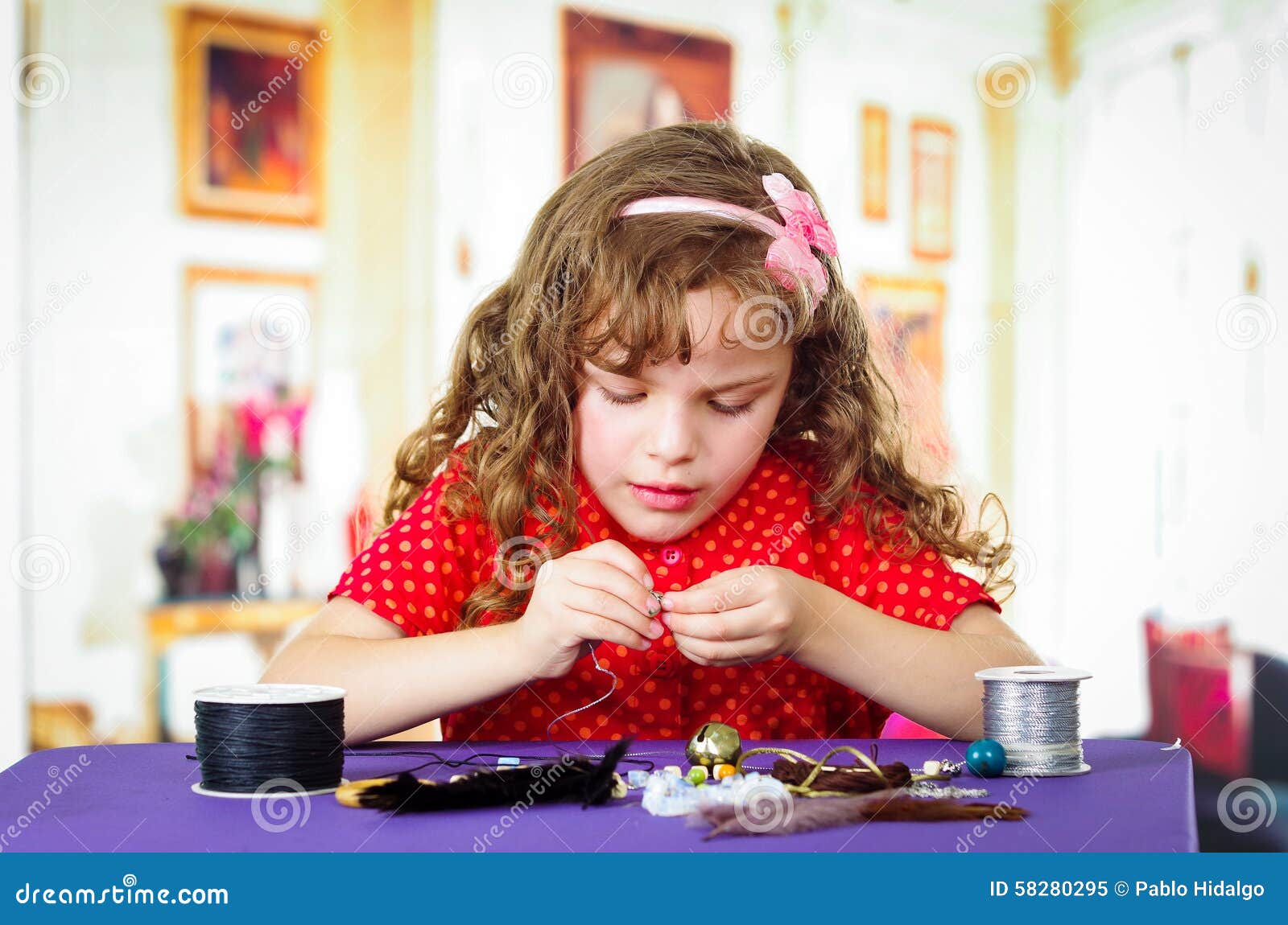 Adorable Little Girl Making Crafts Stock Image - Image of closeup ...