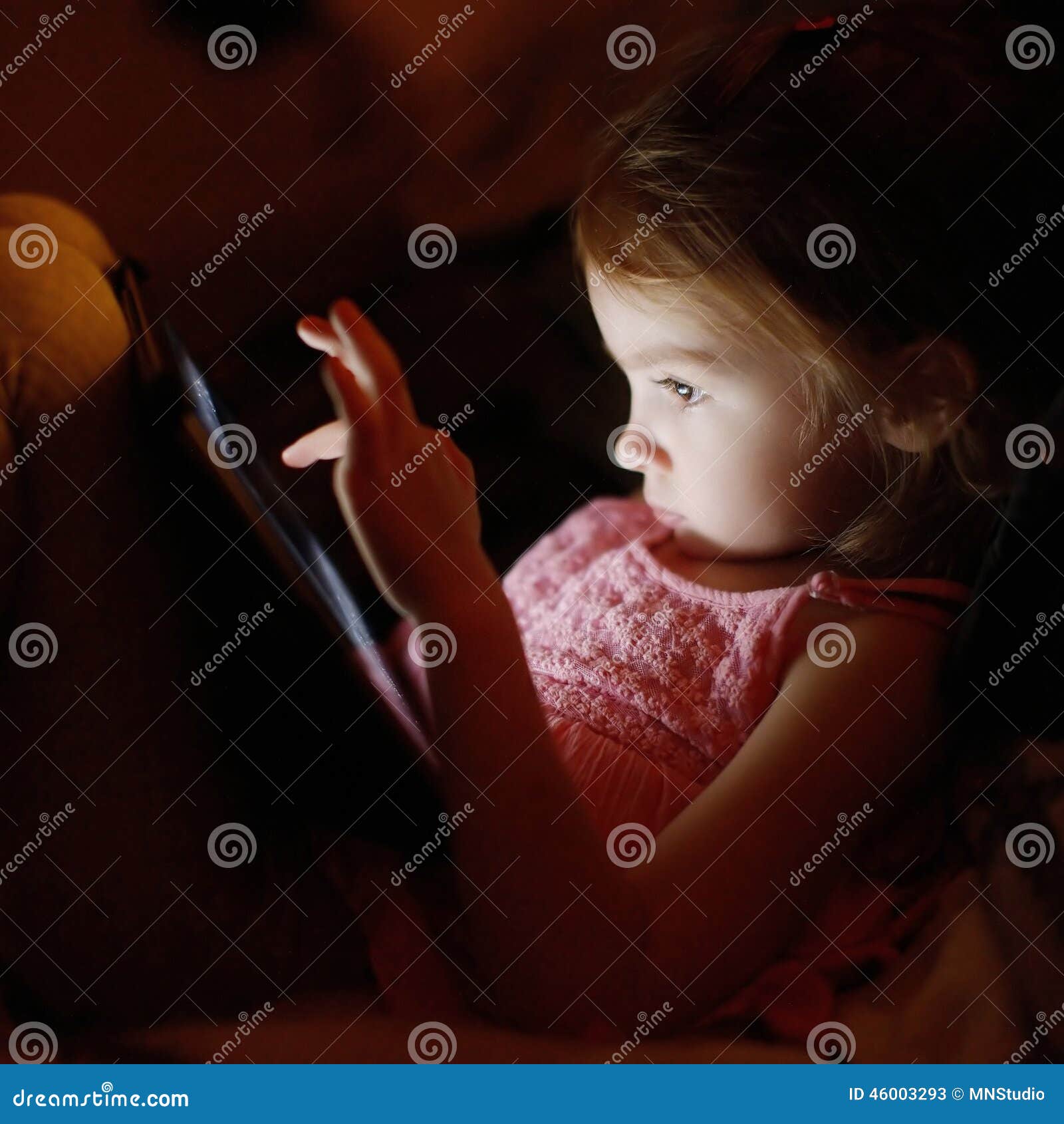 Adorable Little Girl Playing on a Tablet Stock Image - Image of game ...