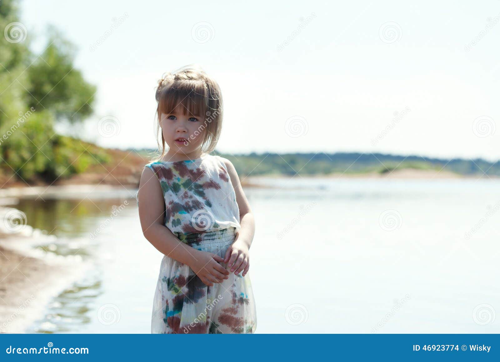 Adorable Little Model Posing on Lake Backdrop Stock Photo - Image of ...
