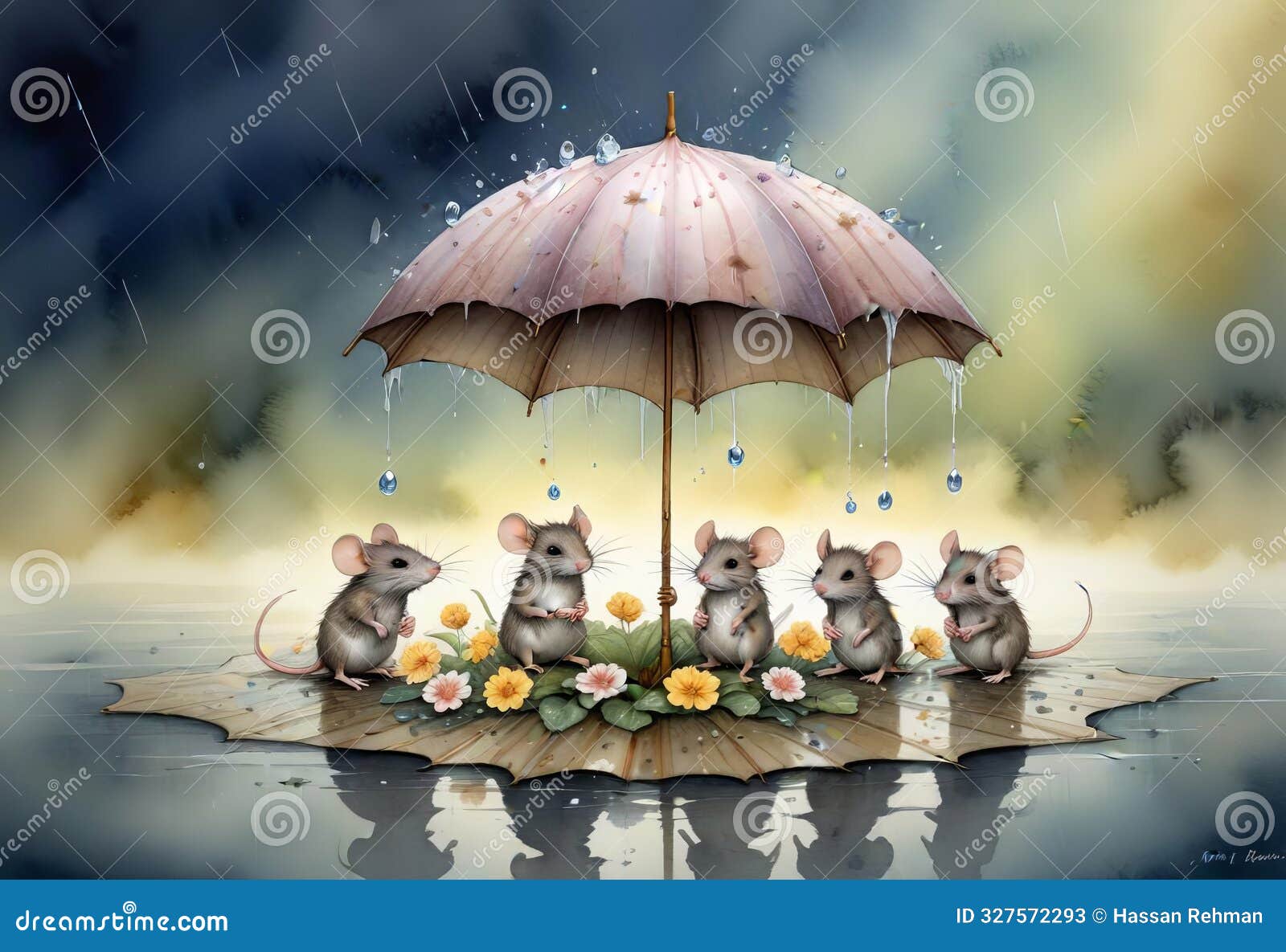 Adorable Mice Under An Umbrella Stock Image | CartoonDealer.com #327572293