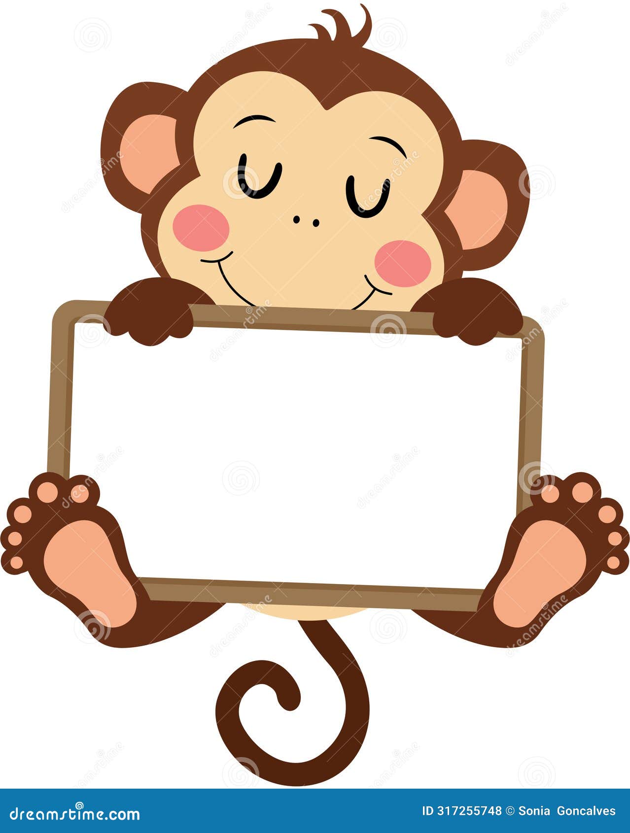 Adorable Monkey With A Blank Signboard Vector Illustration ...