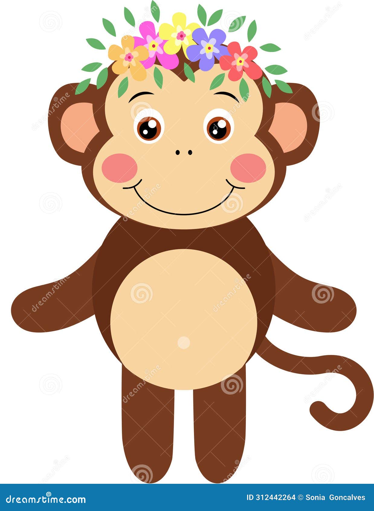 Adorable Monkey with Wreath Floral on Head.cdr Stock Vector ...