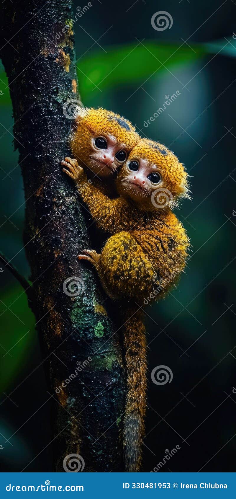 Two Adorable Monkeys Huddled Close Stock Photo | CartoonDealer.com ...