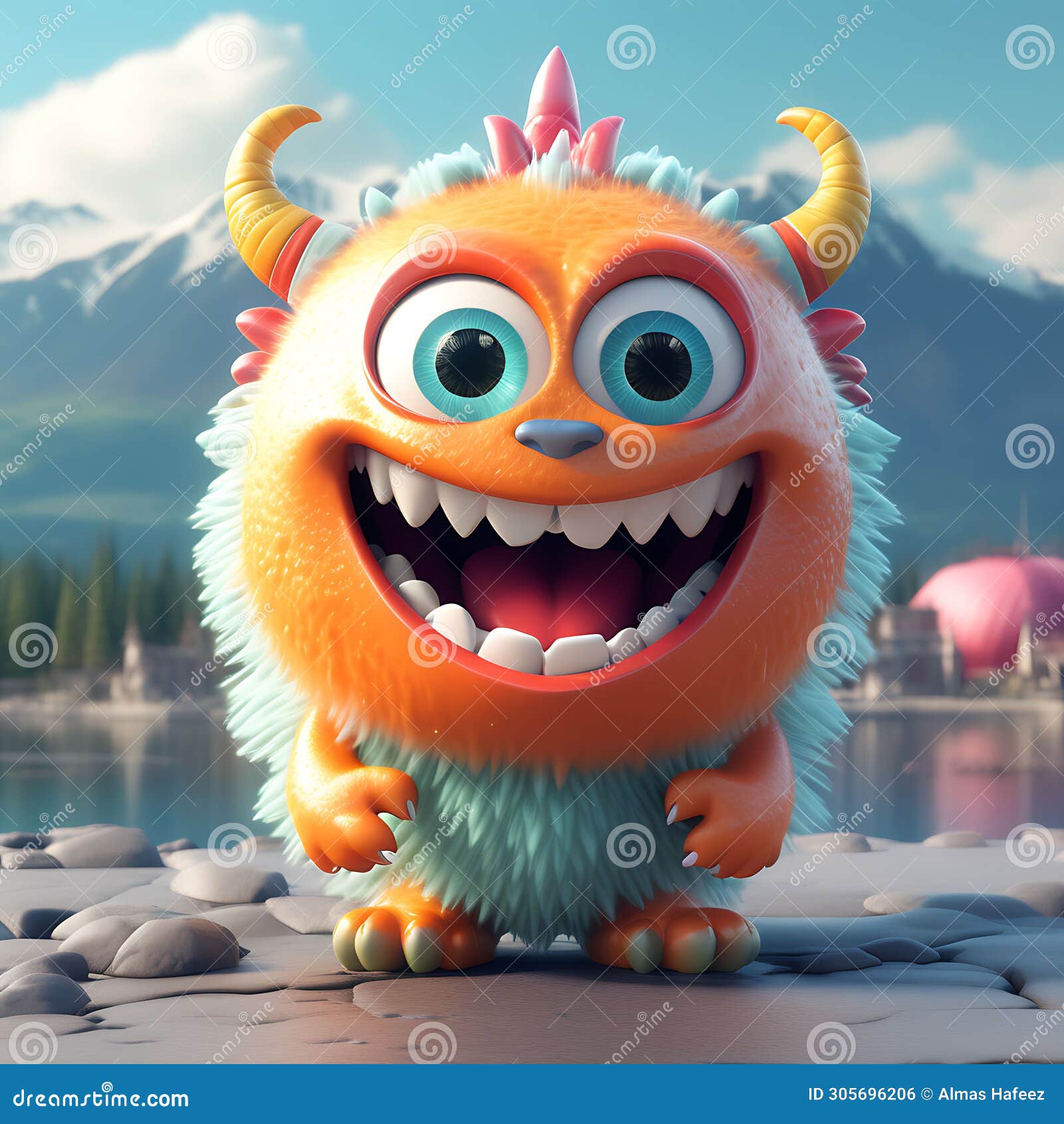 Adorable Monster: 3D Render of a Cute Monster Against a Plane ...