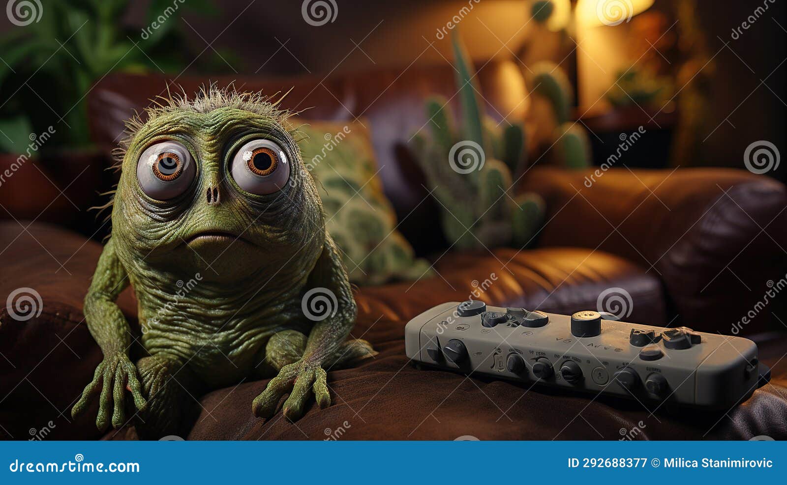 Adorable Monster Watching TV with Remote Control Stock Illustration ...
