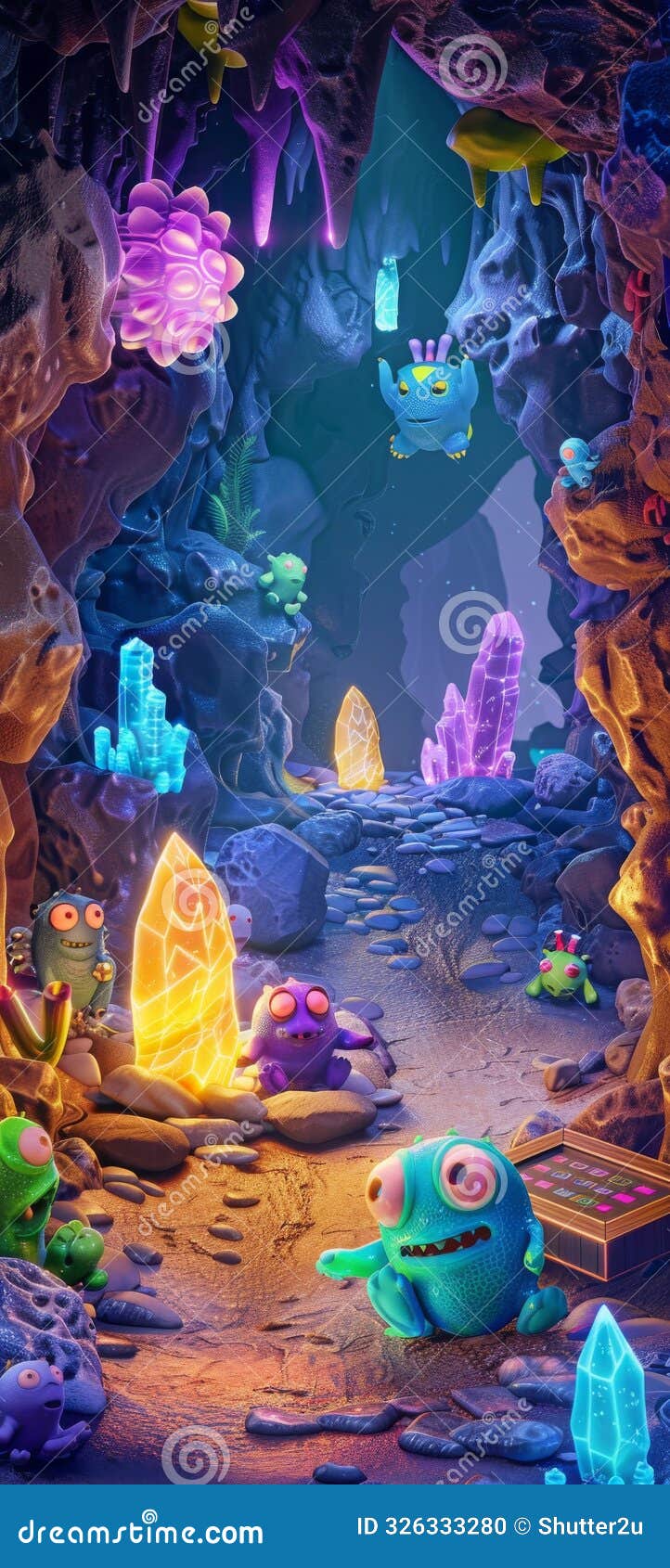 Adorable Monsters in a 3D Cave Classroom Learning Math from Glowing ...