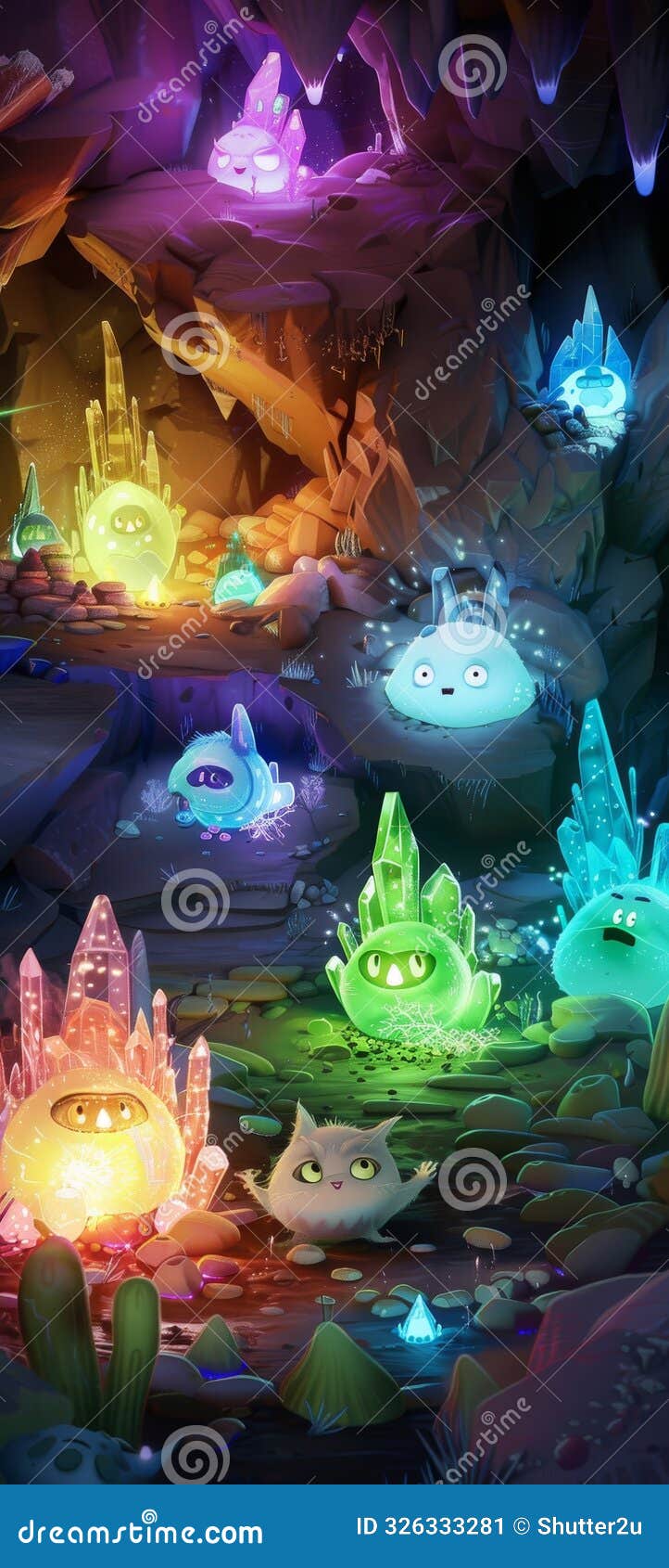 Adorable Monsters in a 3D Cave Classroom Learning Math from Glowing ...