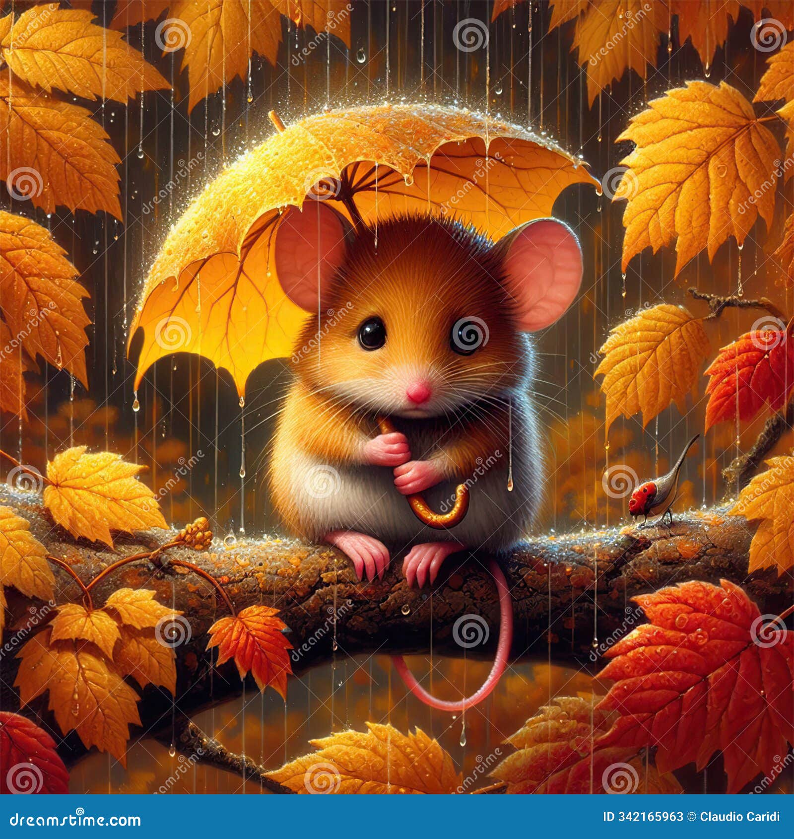 Adorable Mouse Sheltering from Autumn Rain Stock Illustration ...
