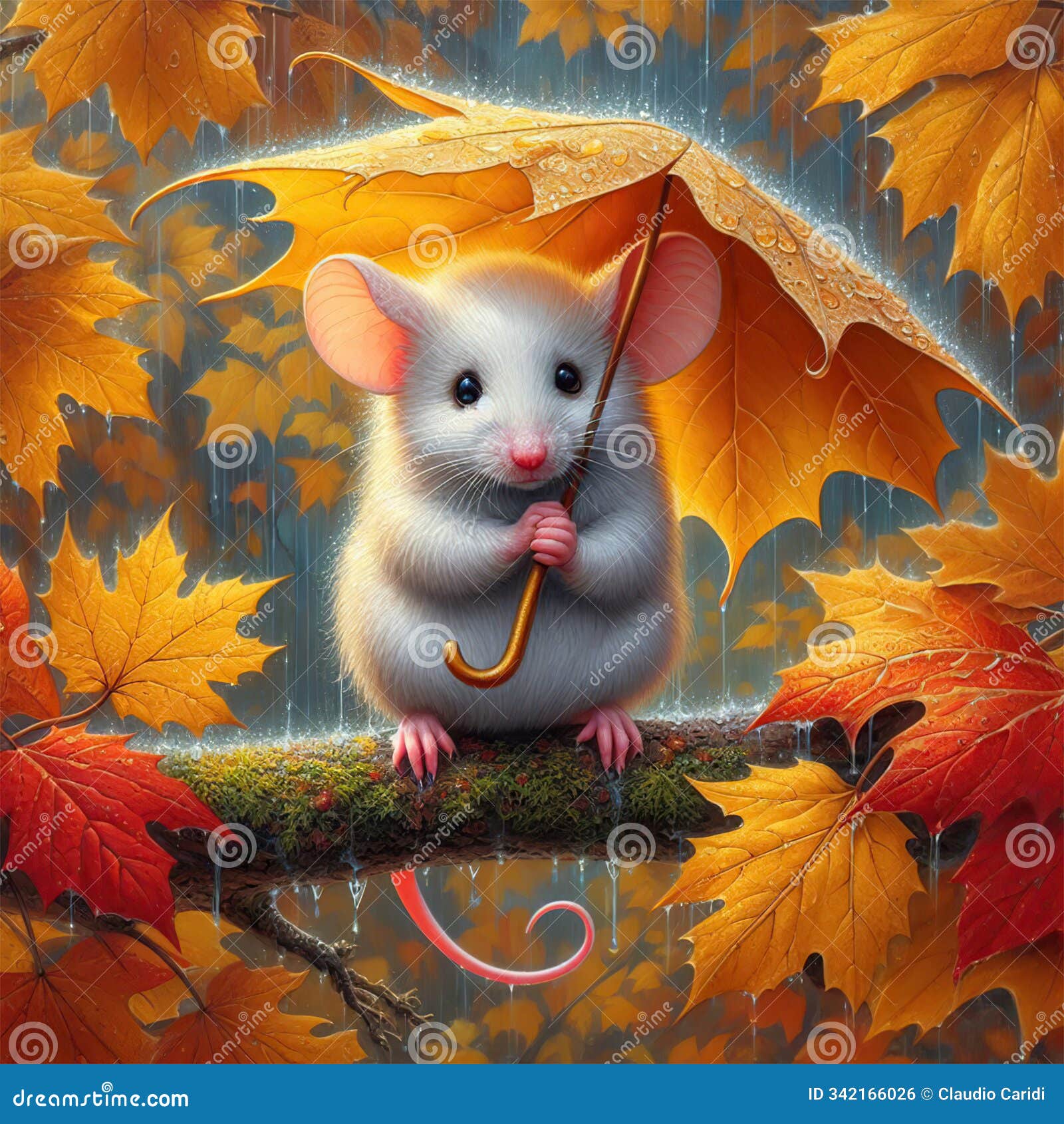 Adorable Mouse Sheltering from Autumn Rain Stock Illustration ...
