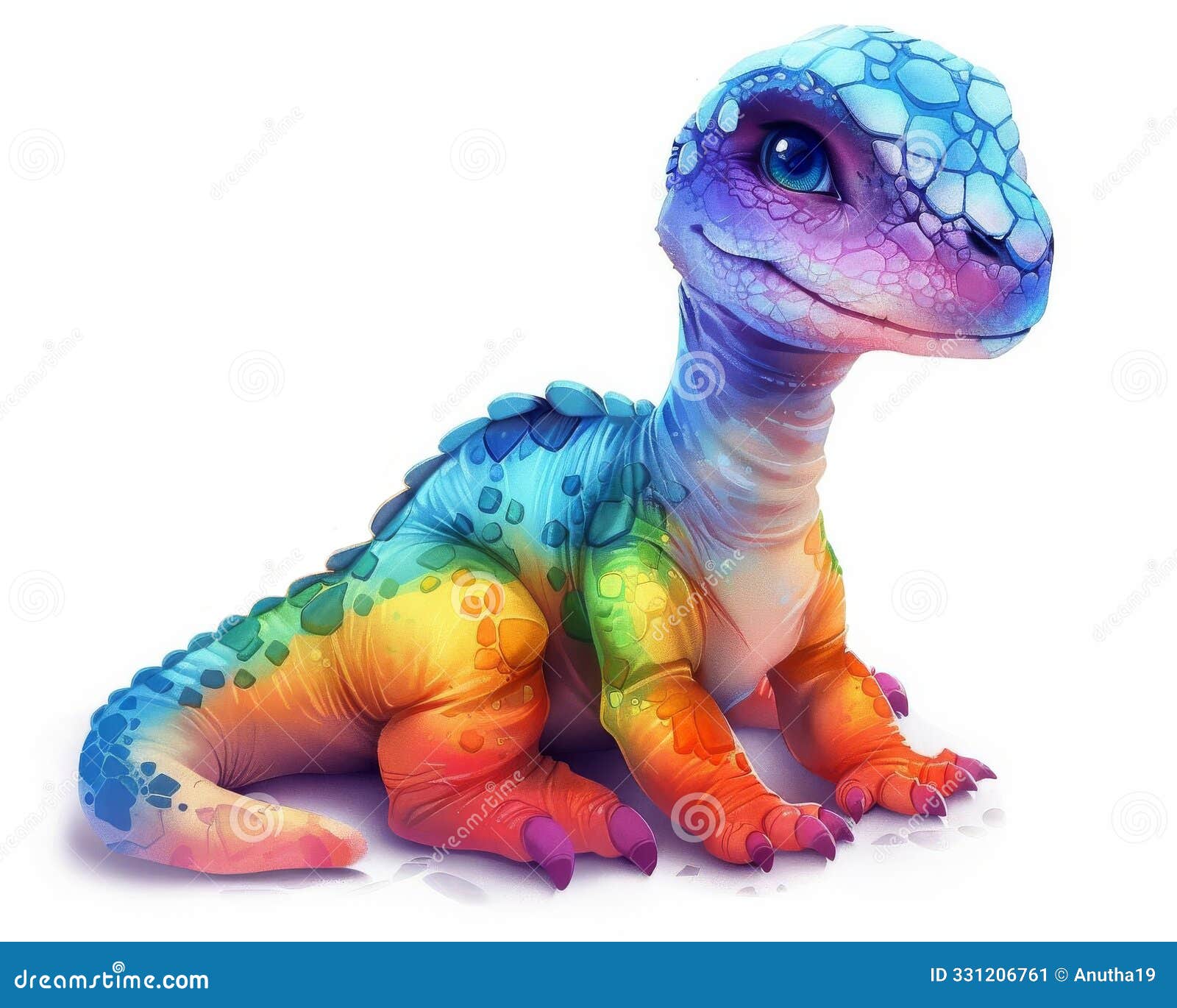 Adorable Multicolored Baby Dinosaur with Scaly Texture on White ...