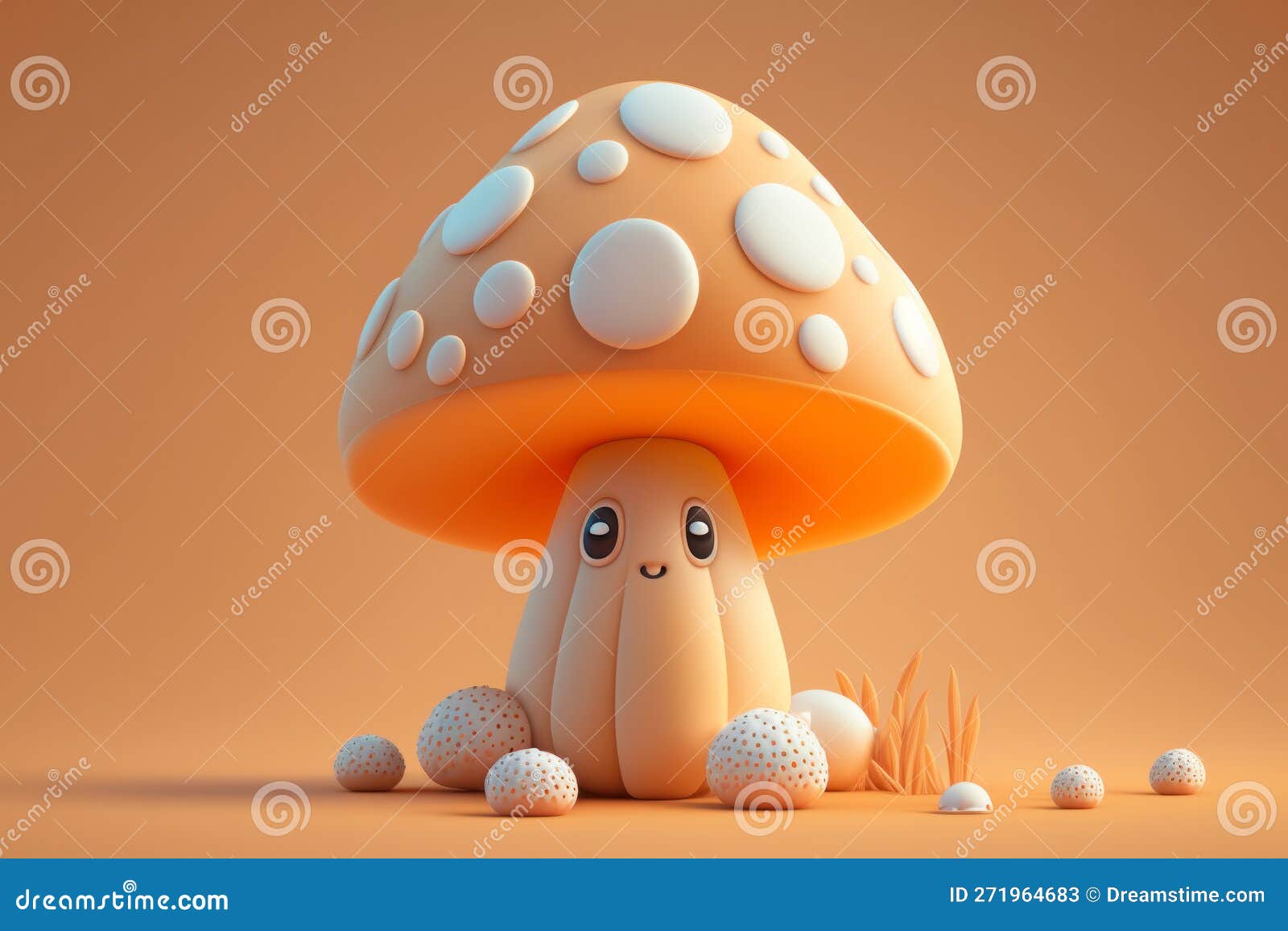 Adorable Mushroom with Smiling Face on Solid Color Background Stock ...