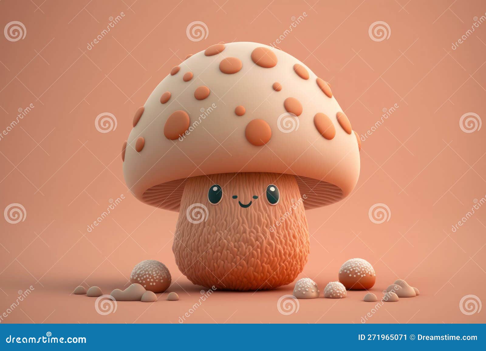 Adorable Mushroom with Smiling Face on Solid Color Background Stock ...