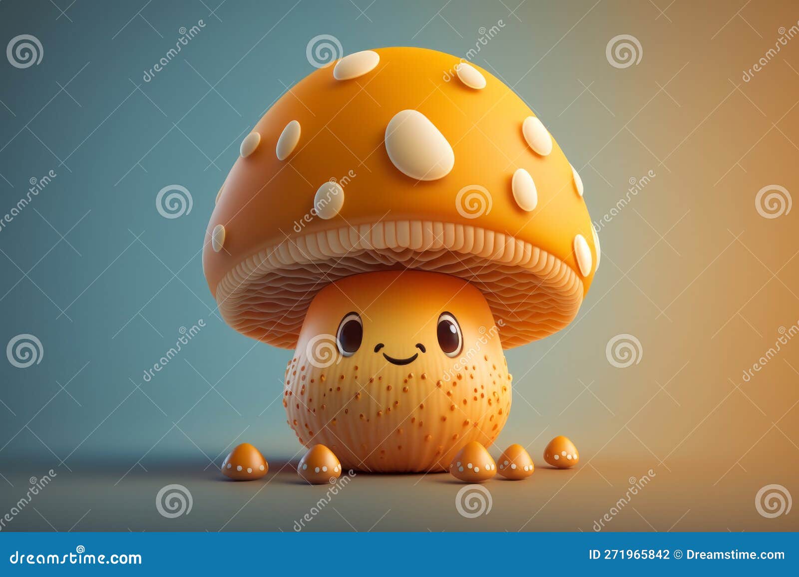 Adorable Mushroom with Smiling Face on Solid Color Background Stock ...