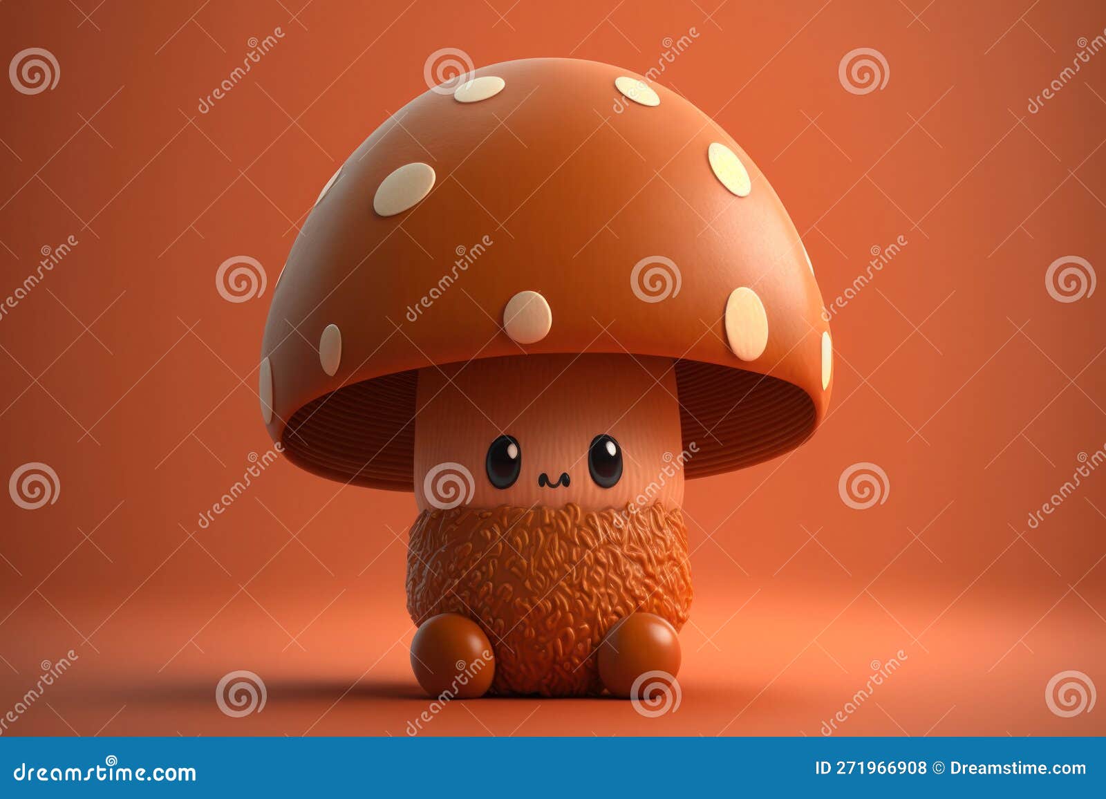 Adorable Mushroom with Smiling Face on Solid Color Background Stock ...