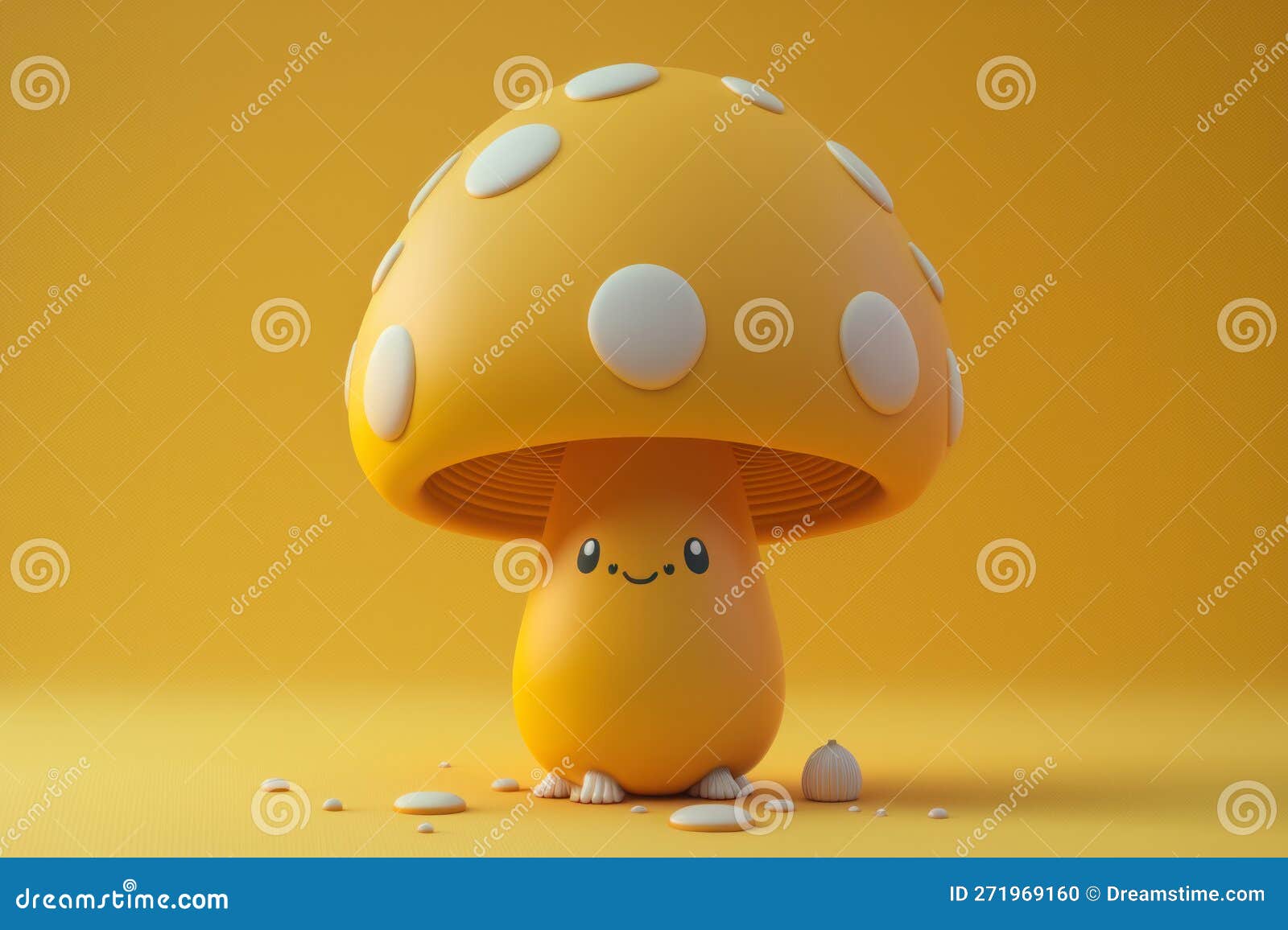 Adorable Mushroom with Smiling Face on Solid Color Background Stock ...