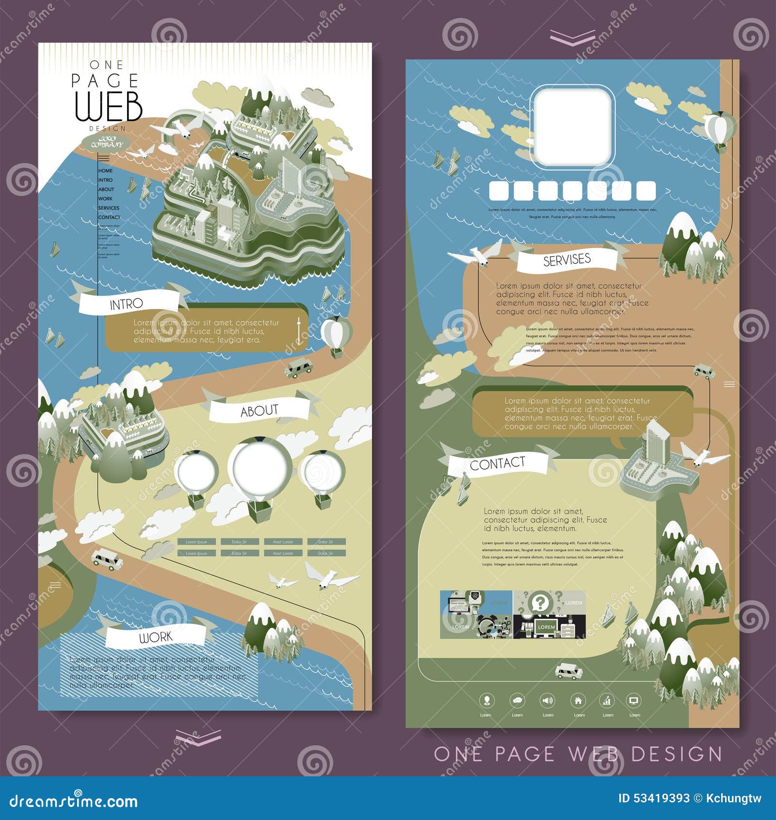 Adorable One Page Website Template Design Stock Vector - Illustration ...