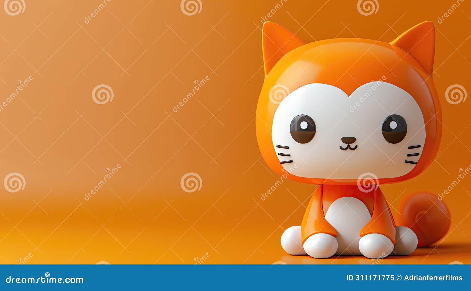 Adorable Orange and White Cartoon Cat on Orange Backdrop. Stock ...