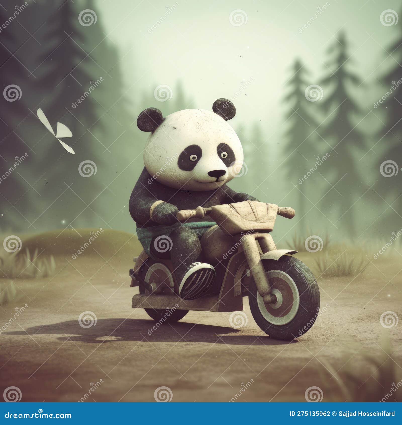 Cute Panda Riding a Motorcycle Stock Illustration - Illustration of ...