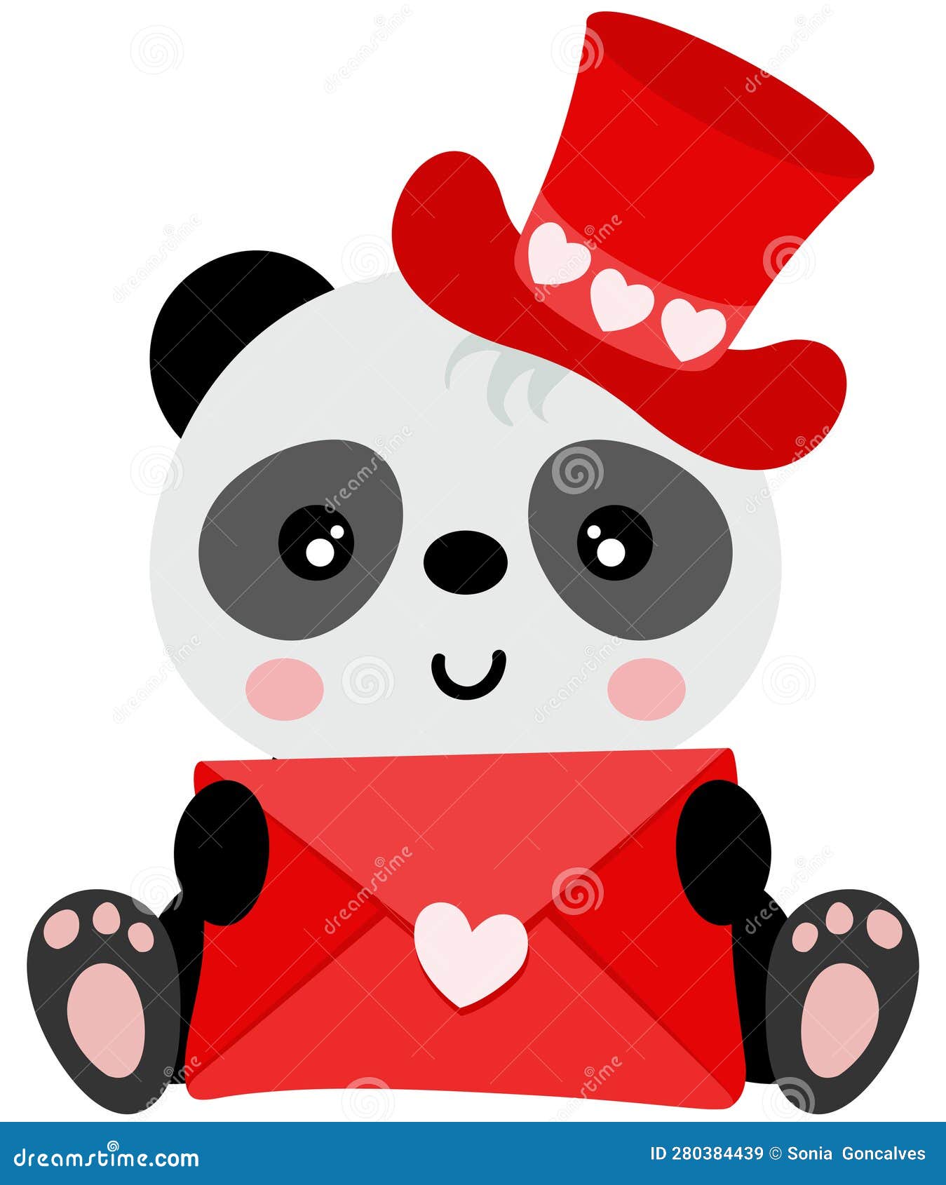 Adorable Panda with Red Hat Holding a Valentine Letter Envelope Stock ...