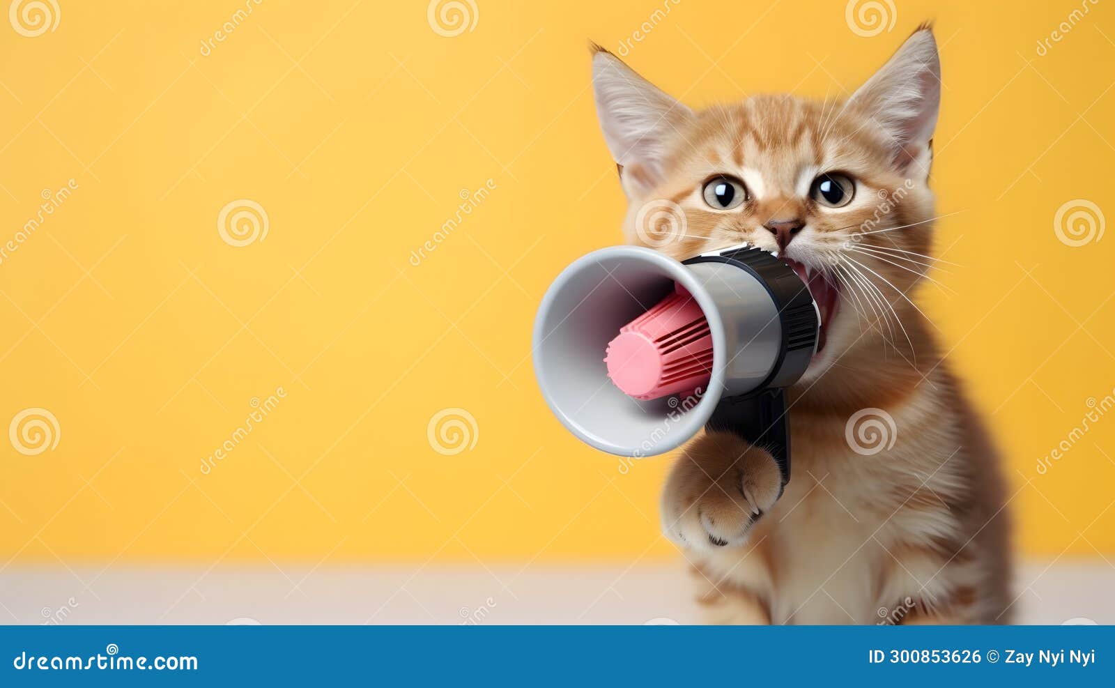 Cat Announcing Using Megaphone. Notifying, Warning, Announcement Stock ...