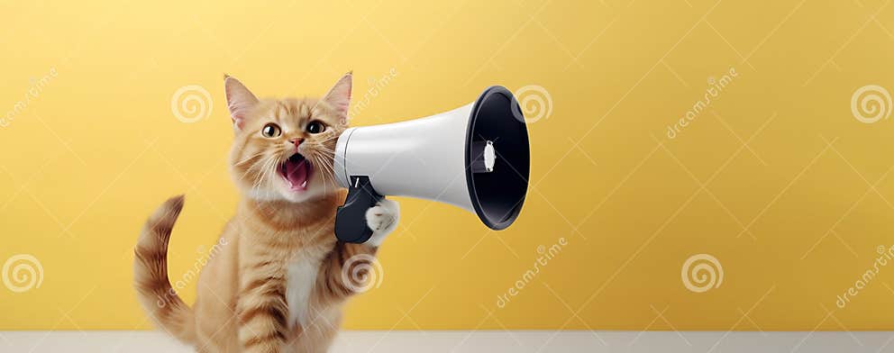 Cat Announcing Using Megaphone. Notifying, Warning, Announcement Stock ...
