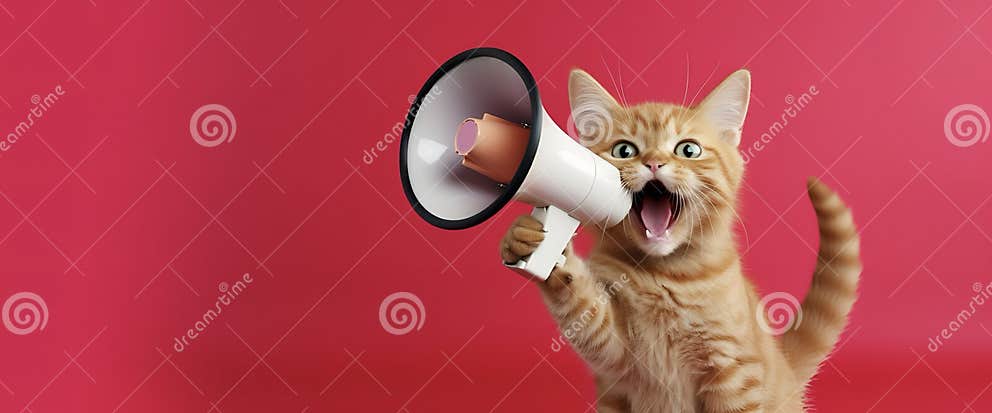 Cat Announcing Using Megaphone. Notifying, Warning, Announcement Stock ...