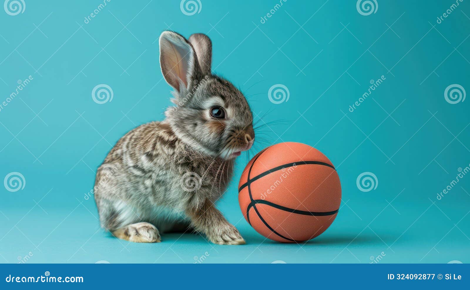 Cute Rabbit Playing Basketball on Solid Background Stock Illustration ...