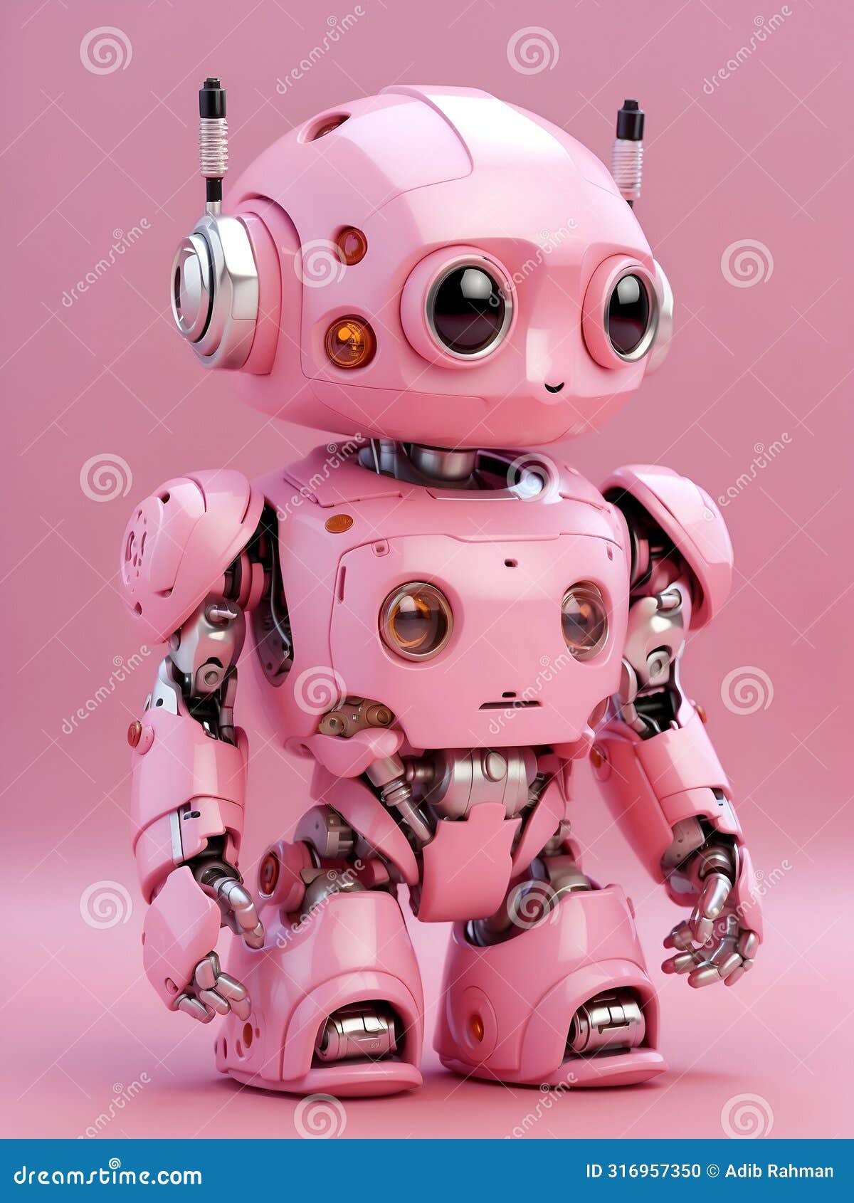 An adorable pink robot. stock illustration. Illustration of clothing ...