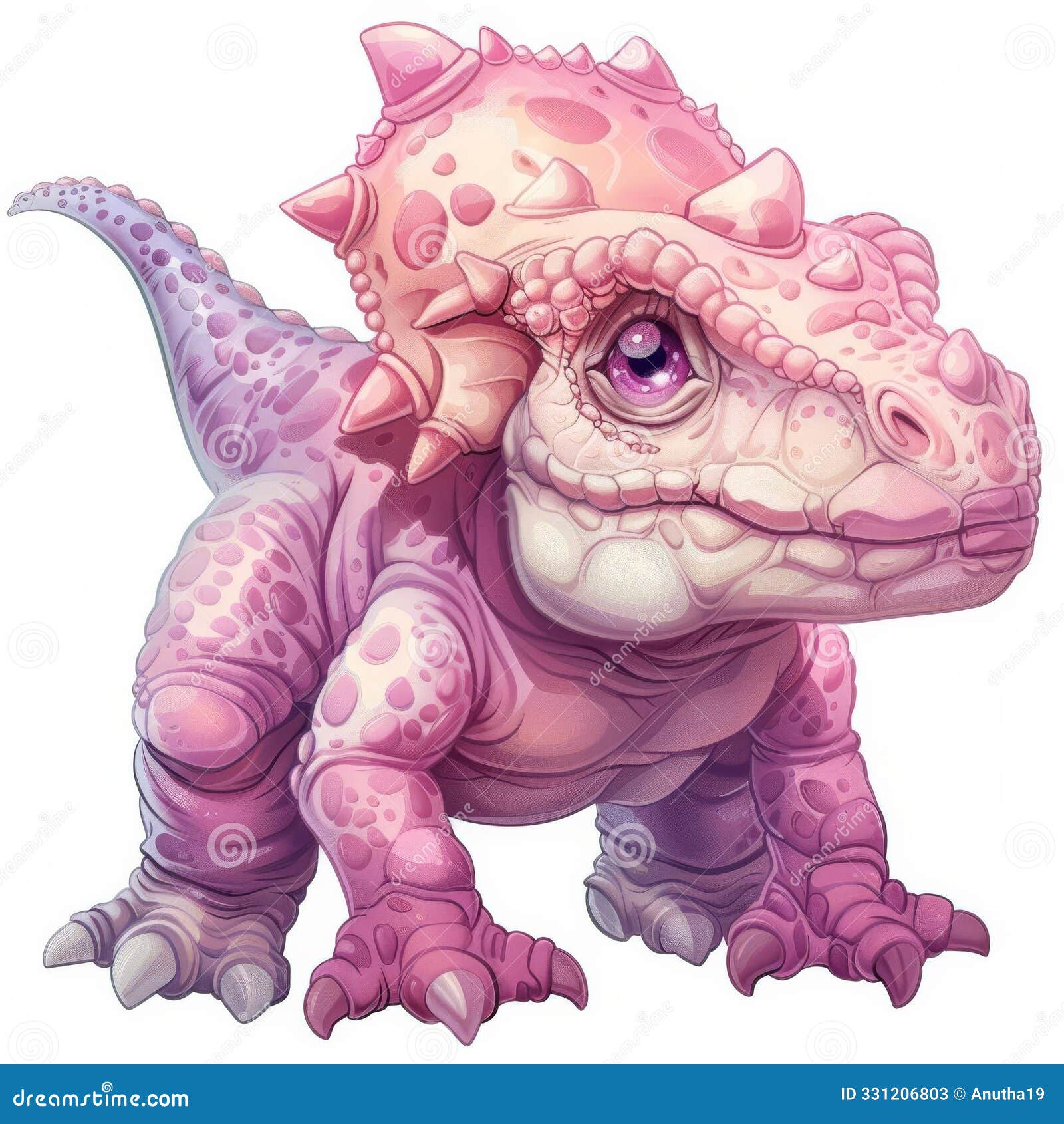 Adorable Pink Spotted Dinosaur with Spiky Back on White Background ...