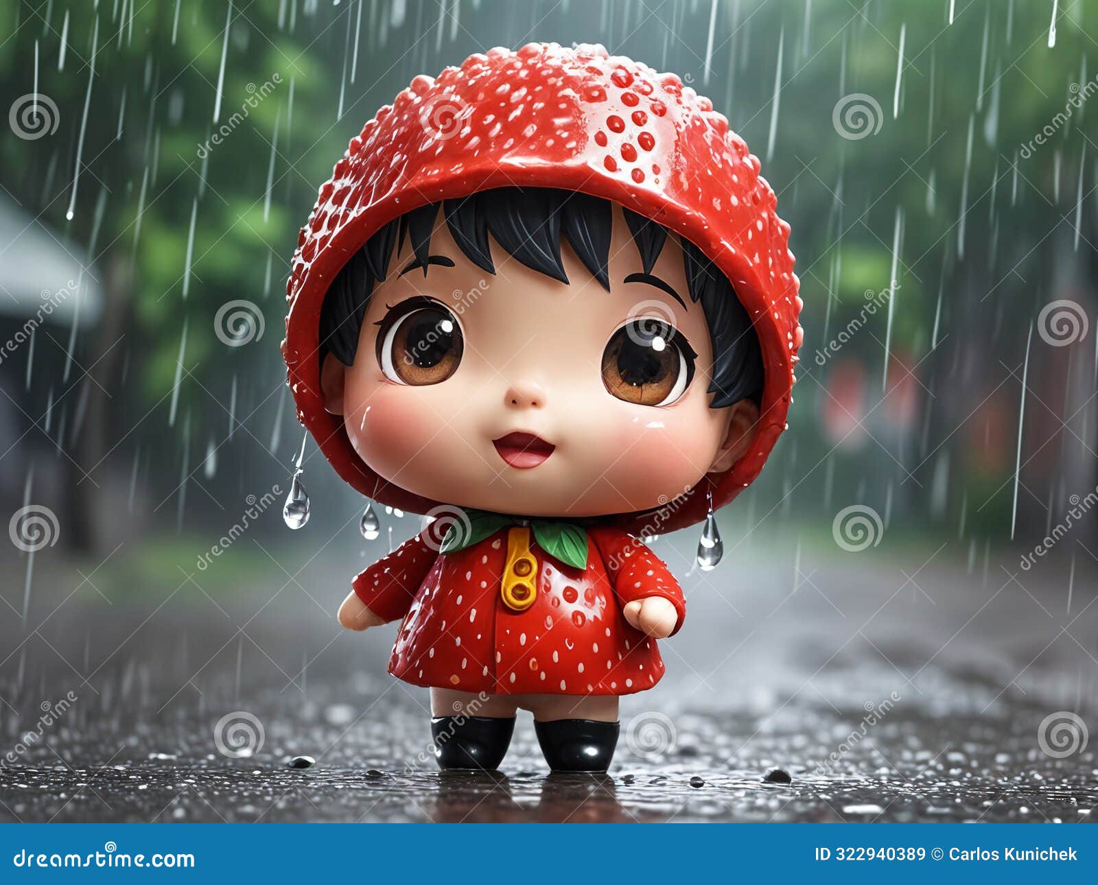 Adorable Portrait of Chibi Strawberry Singing in the Rain - Generated ...