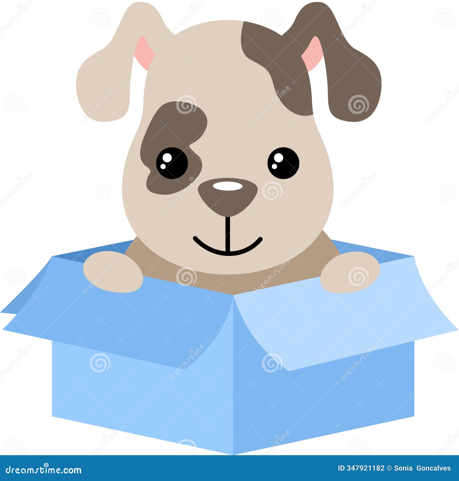 Adorable Puppy Inside Cardboard Box Stock Illustration - Illustration ...