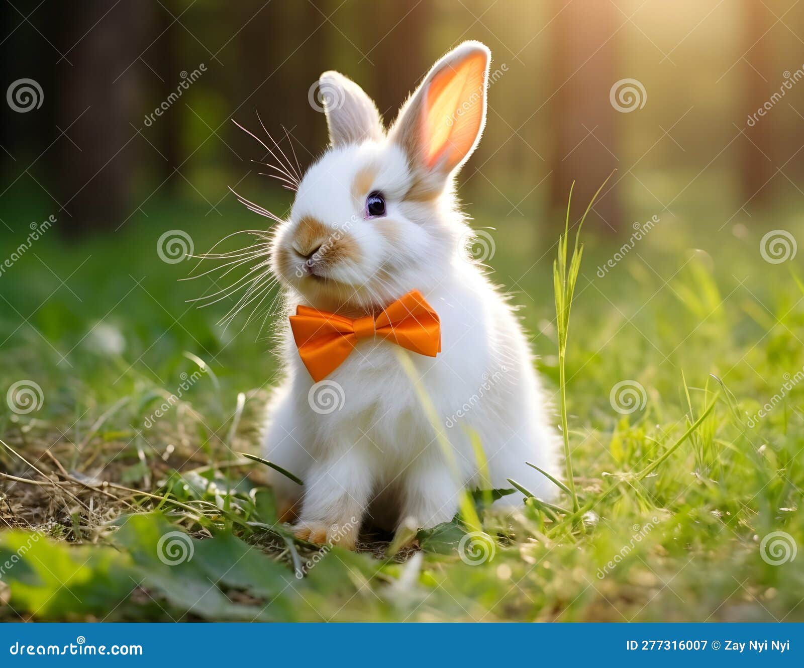 Adorable Rabbit with Orange Color Ribbon in Forest. AI Generated Image ...