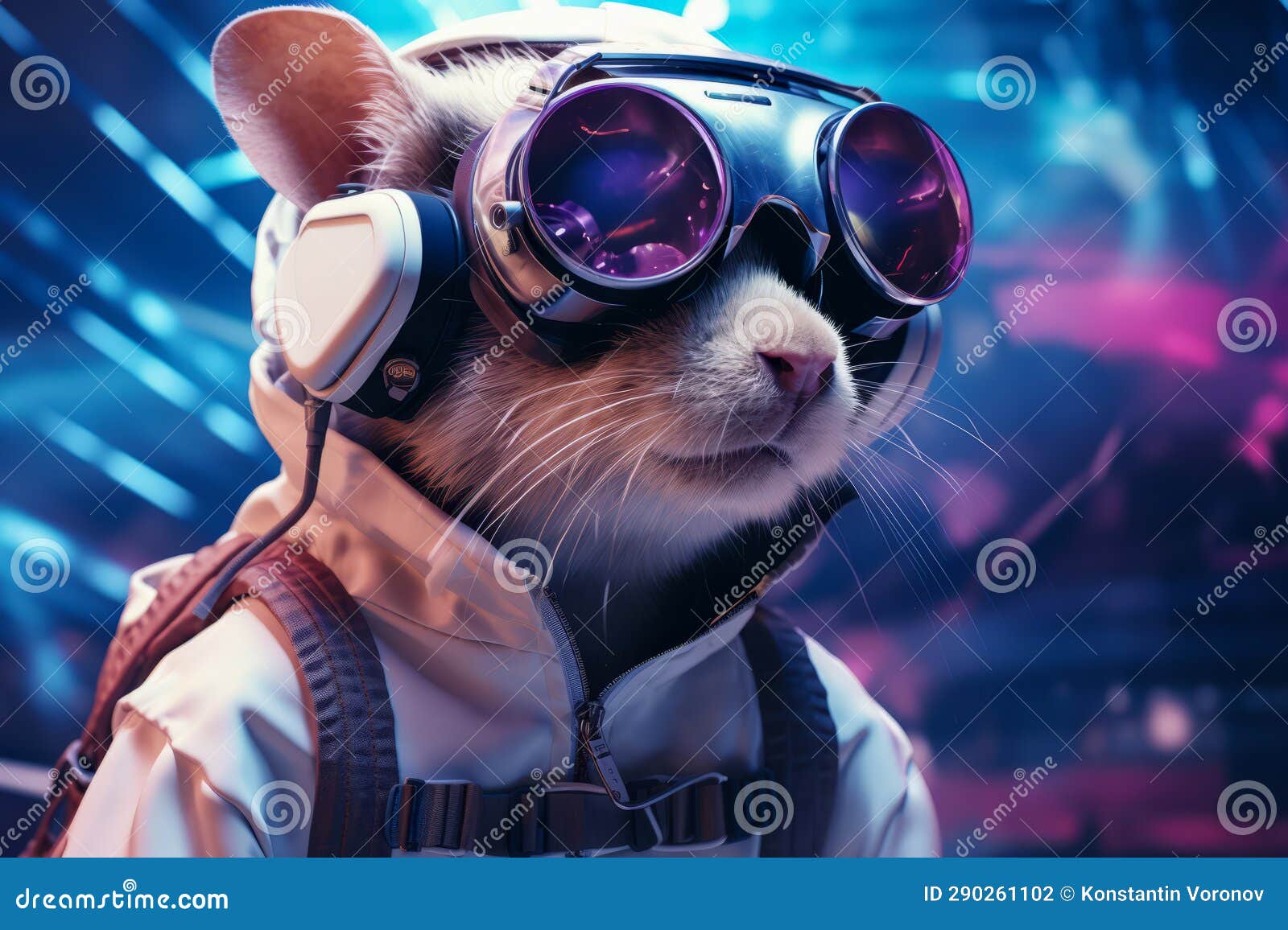 A Cute Rat Character in Virtual Reality AR Goggles, Symbolizing a ...