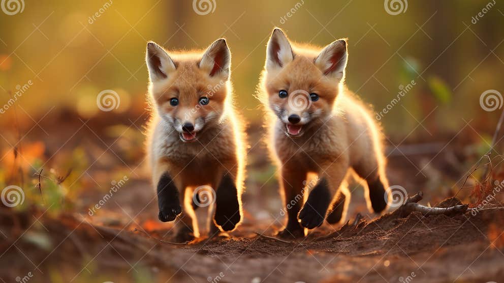Adorable Red Fox Pups at Play Stock Illustration - Illustration of face ...