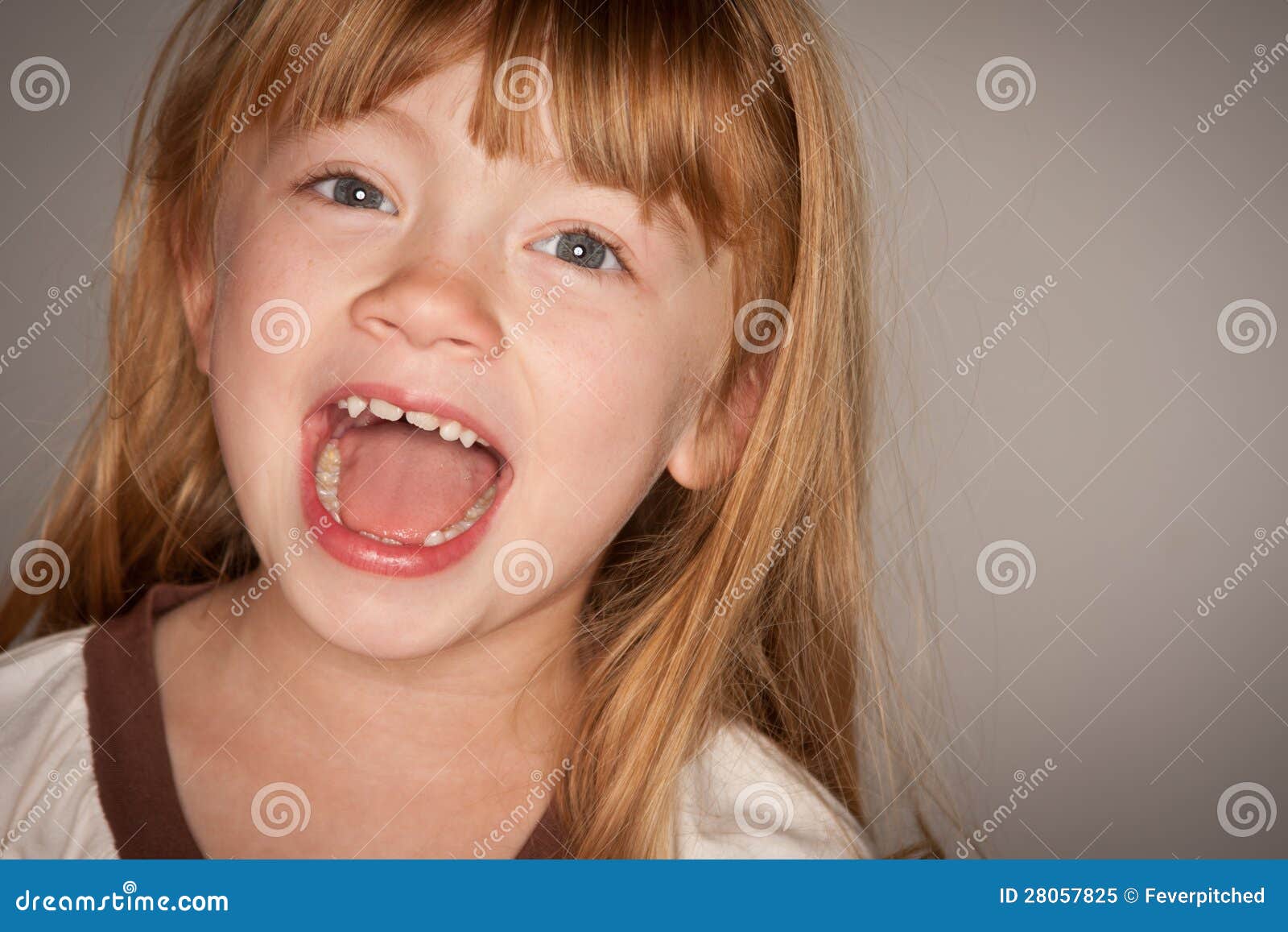 Adorable Red Haired Girl Laughing on Grey Stock Image - Image of ...