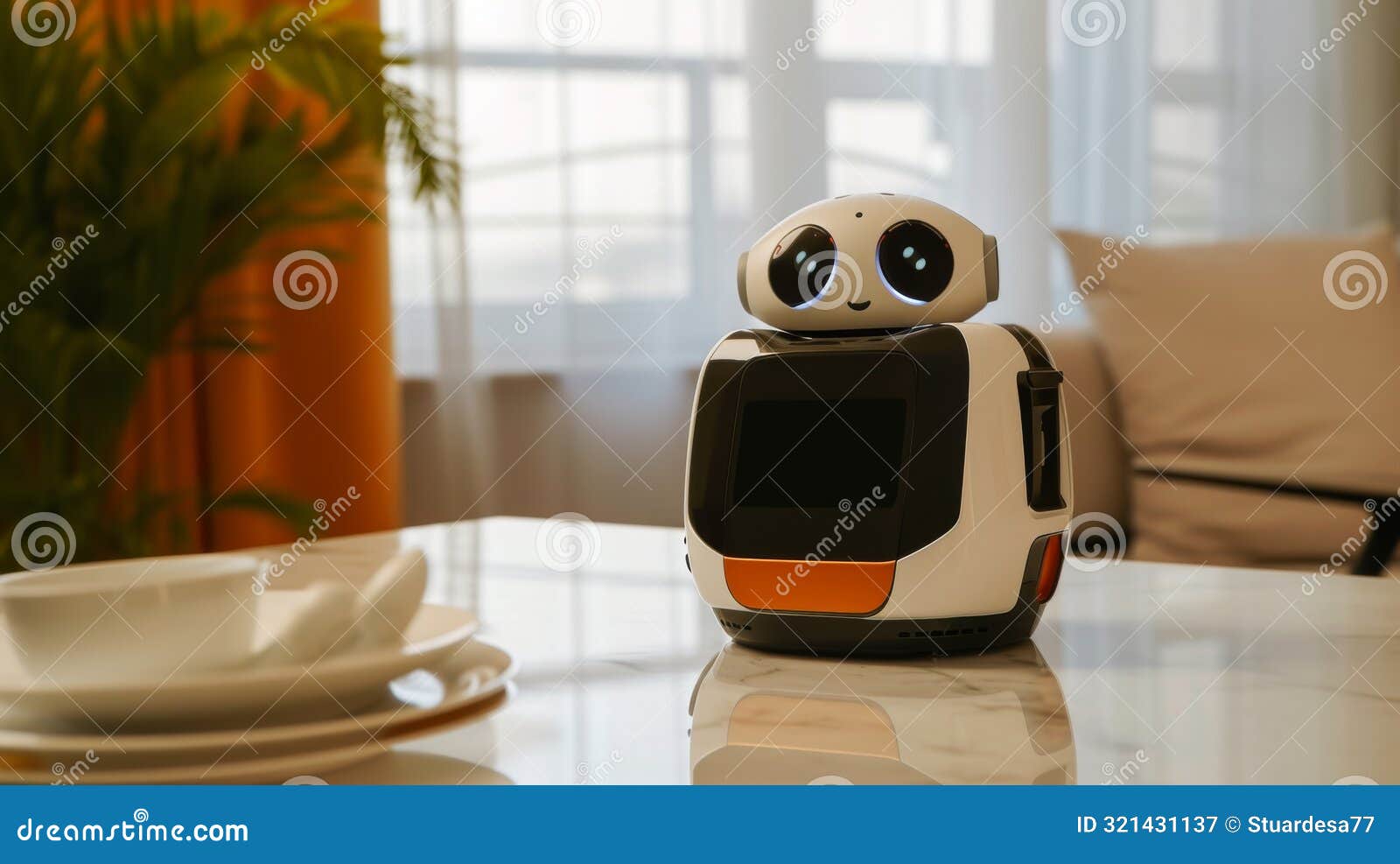 Adorable Robot Assistant on Table Stock Image - Image of design ...