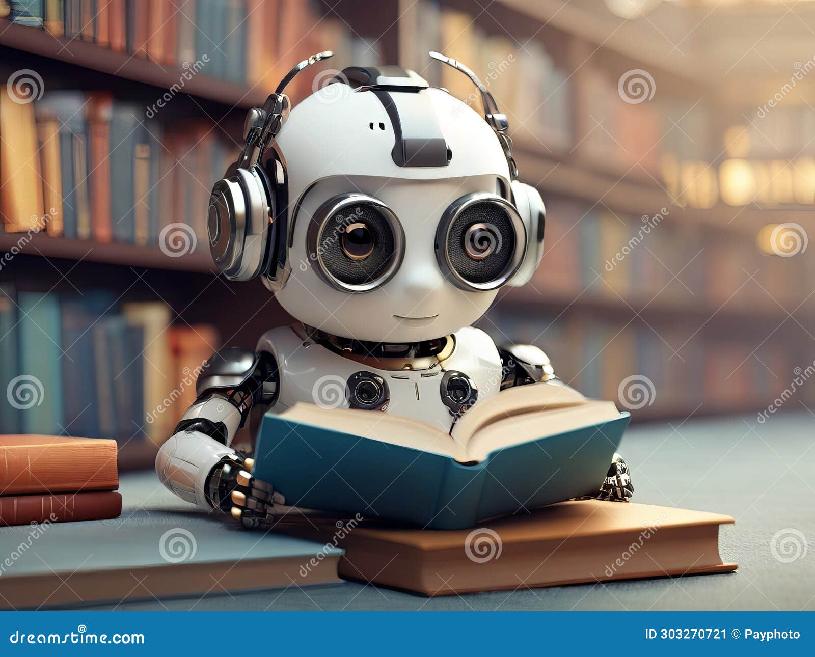 Adorable Robot Reading in the Library: a Whimsical Robotic Scene. Stock ...