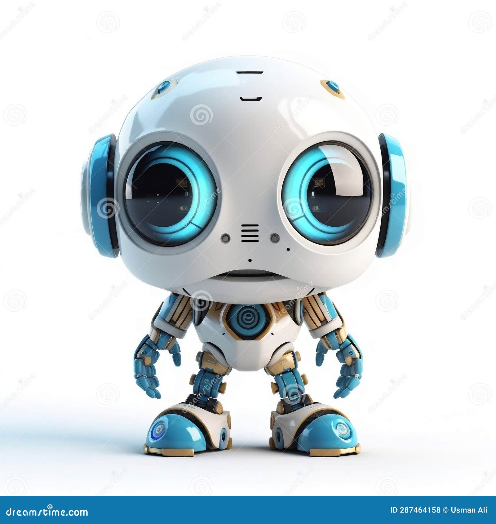 Adorable Robot on White Background. AI Stock Photo - Image of ...