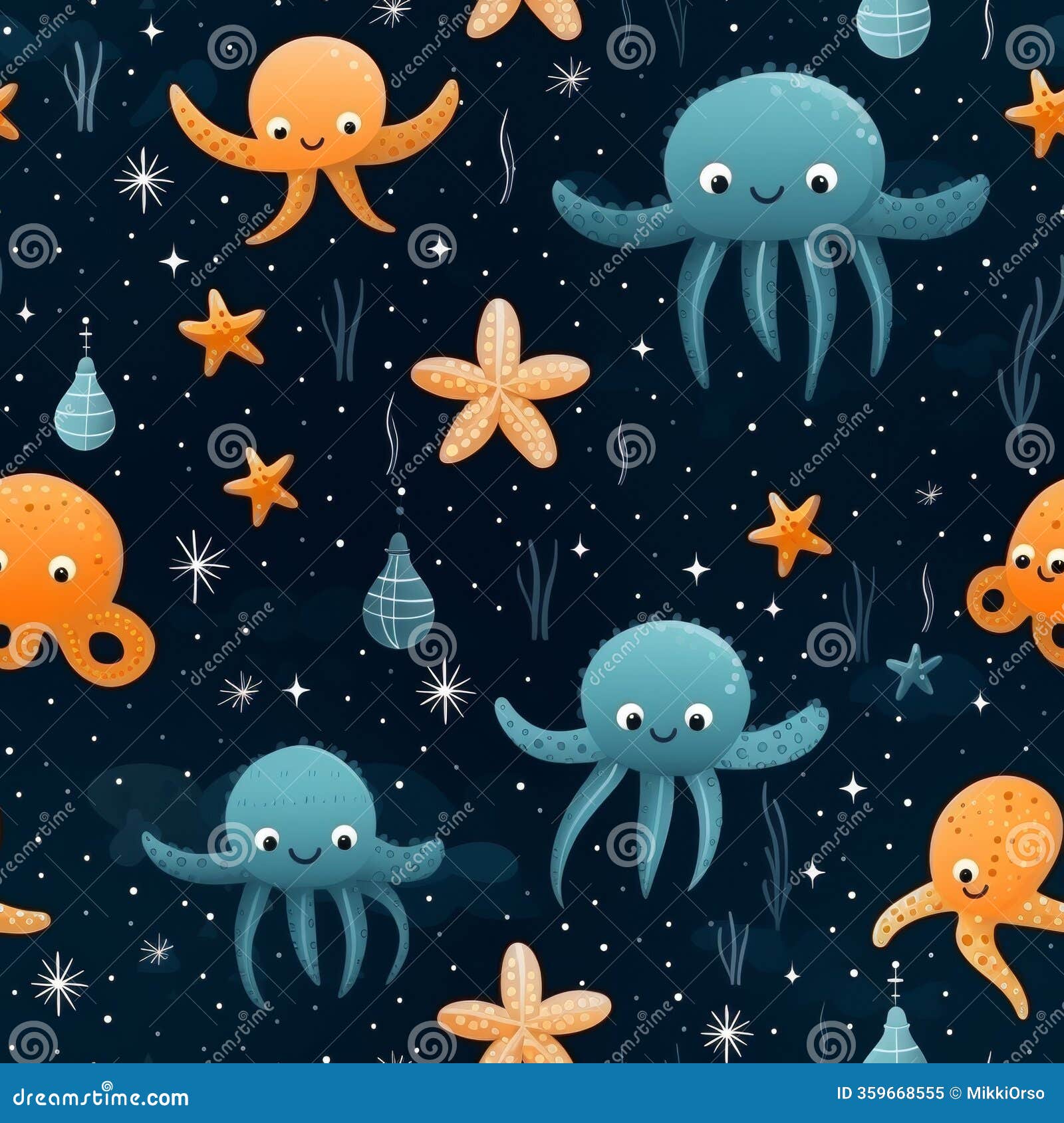 Sea Creatures - Pattern Vector Illustration | CartoonDealer.com #220984300