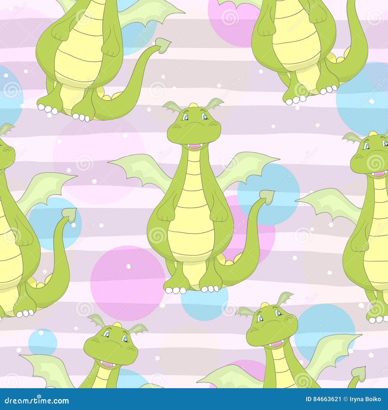 Adorable Seamless Pattern with Funny Dragons in Cartoon Stock Vector ...
