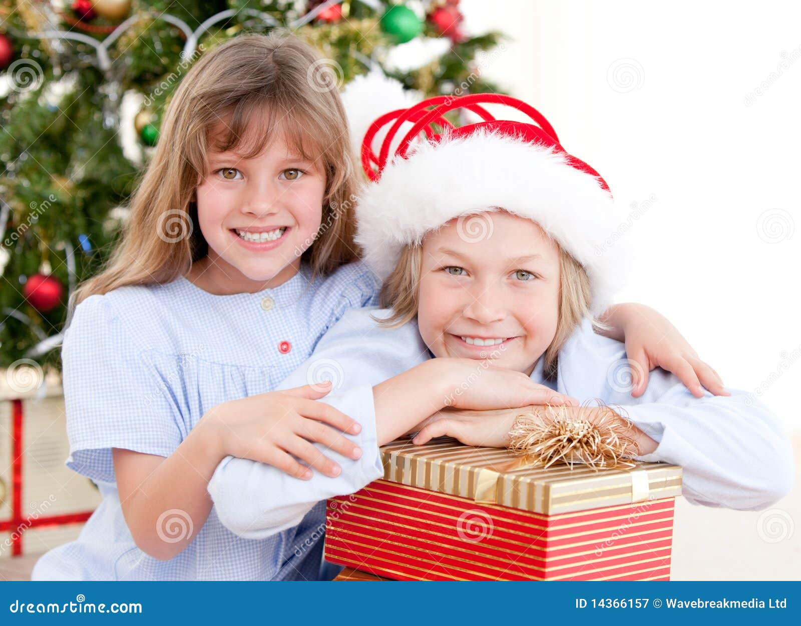 Adorable Sibling Celebrating Christmas Stock Image - Image of little ...