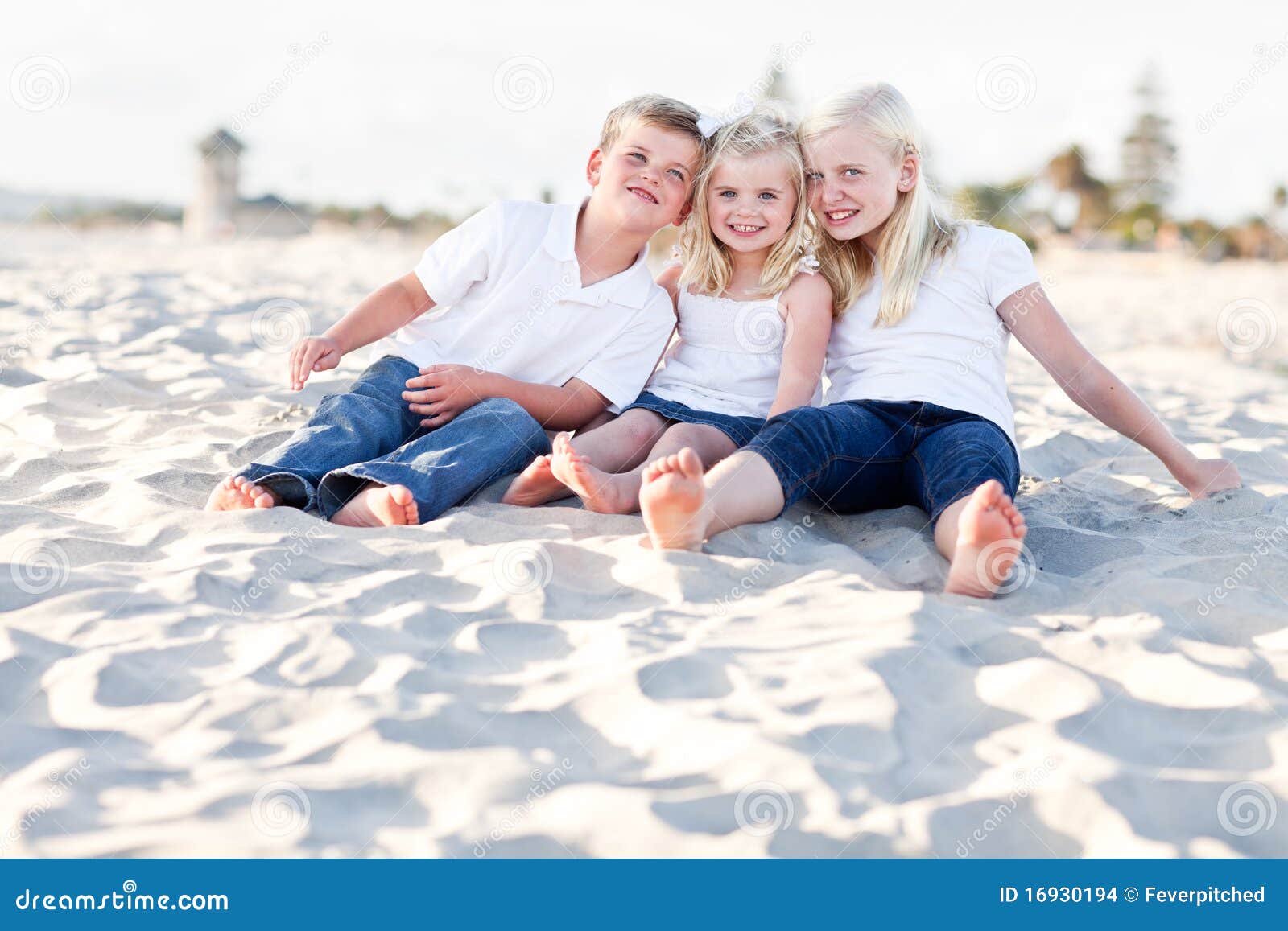 Adorable Sisters And Brother At The Beach Stock Photo - Image of ...