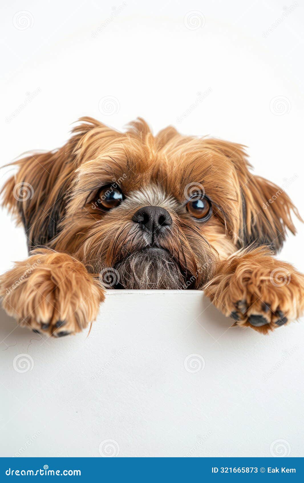 Adorable Small Dog Peeking Over a White Surface with Curious Expression ...