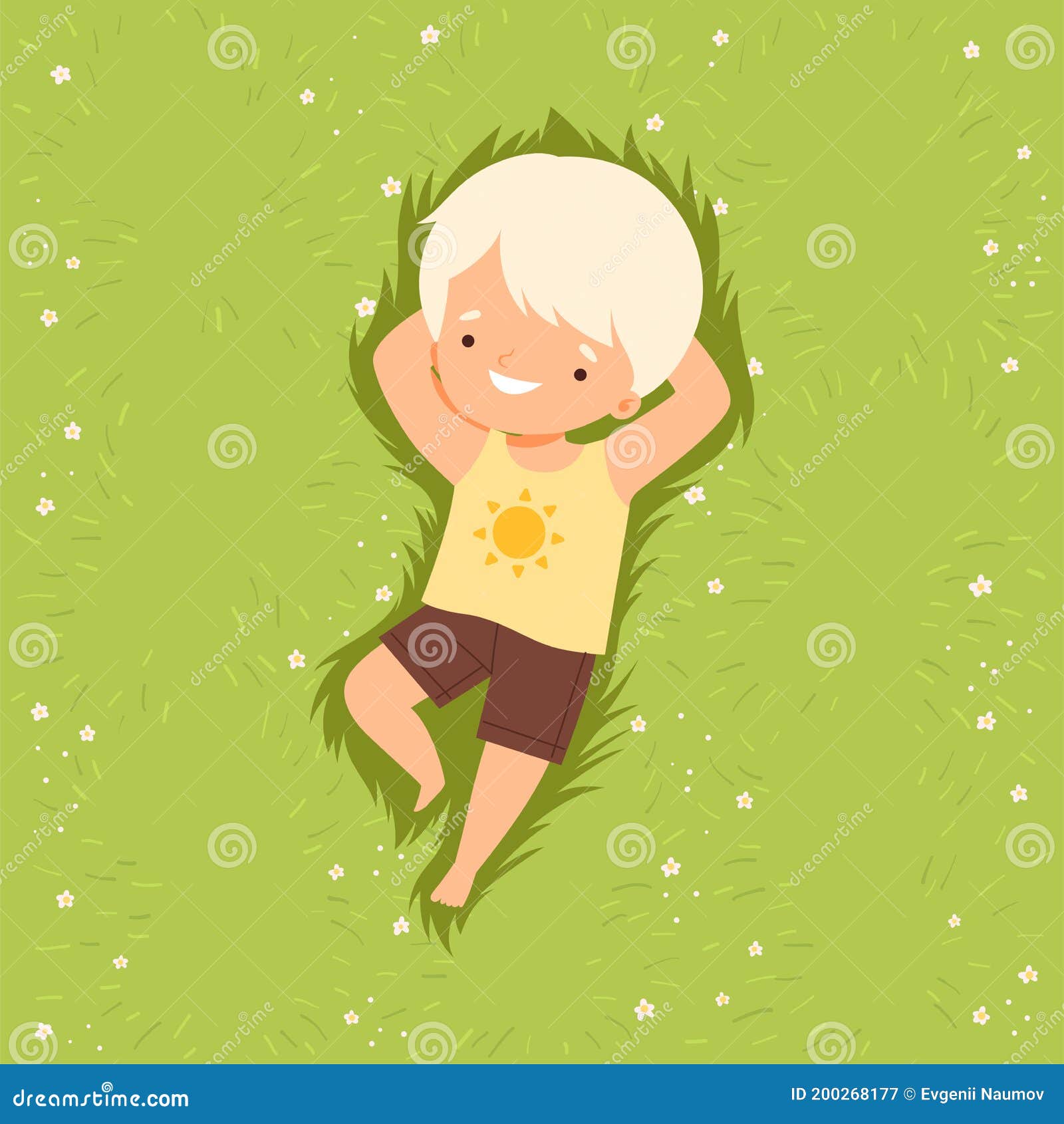 Adorable Smiling Boy Lying Down On Green Lawn, Cute Kid Lying On Grass ... Adorable Smiling Boy Lying Down On Green Lawn, Cute Kid Lying On Grass ...