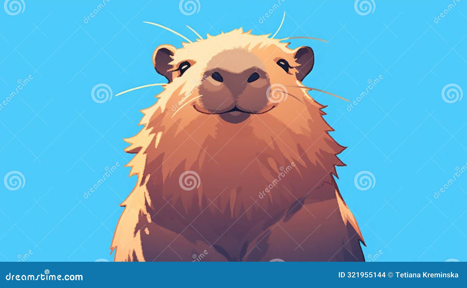 Adorable Smiling Cartoon Capybara on Vibrant Blue Background Stock ...