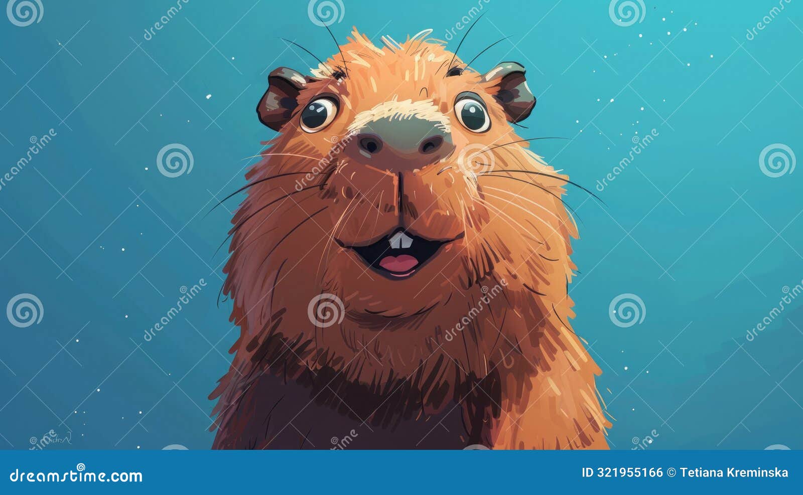 Adorable Smiling Cartoon Capybara on Vibrant Blue Background Stock ...